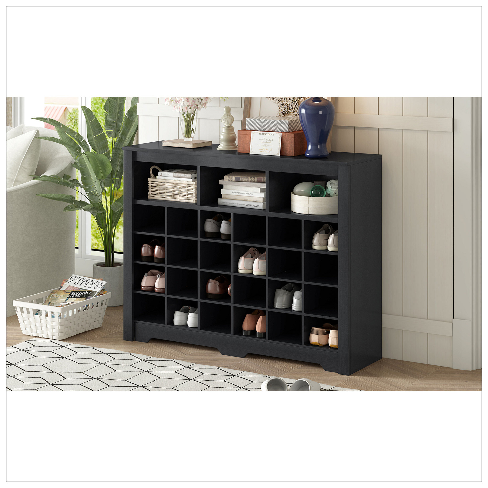 Loon Peak Sleek Design 24 Shoe Cubby Console, Modern Shoe Cabinet With ...