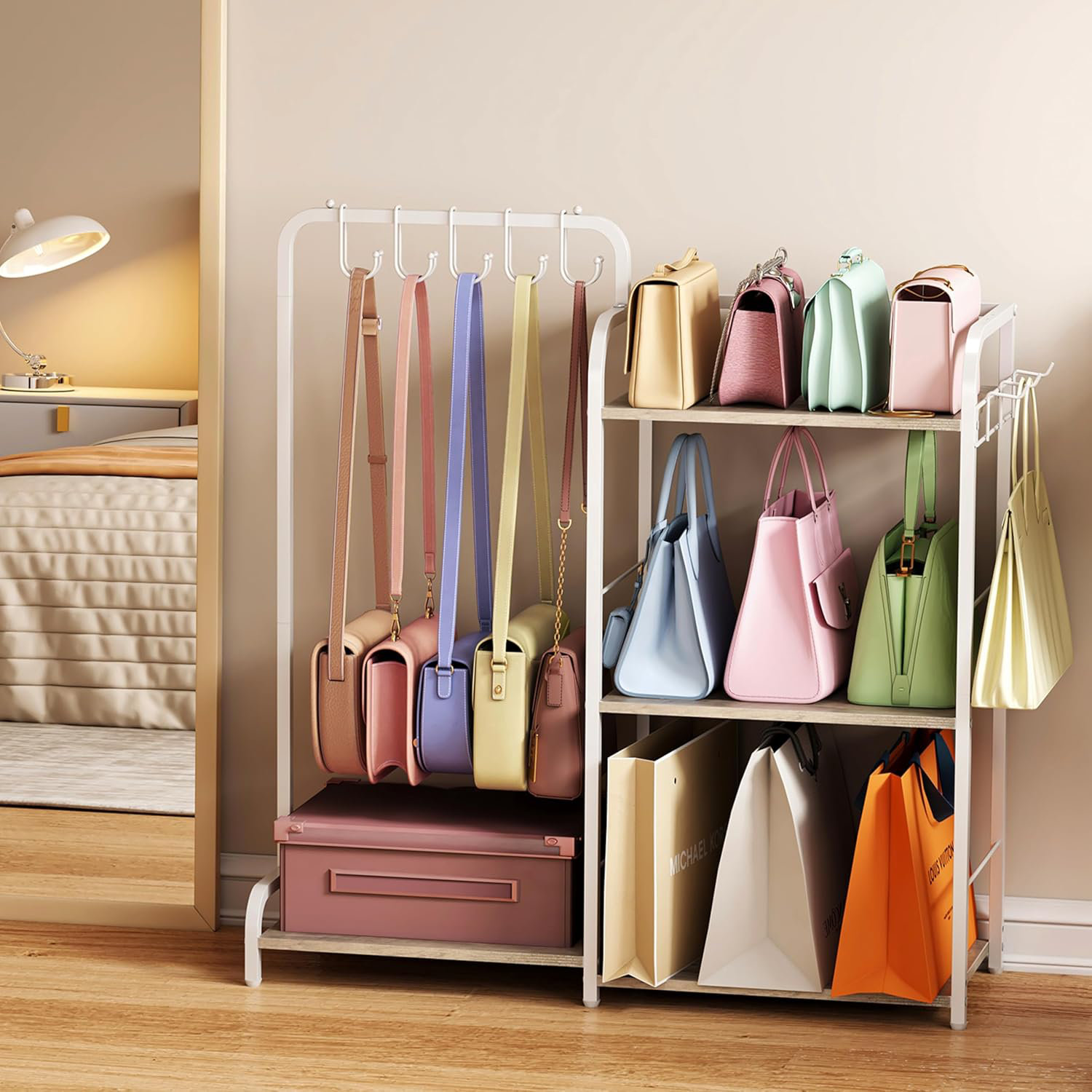 Hokku Designs Large Capacity Purse Rack With 2 Purse Hangers And 5 ...