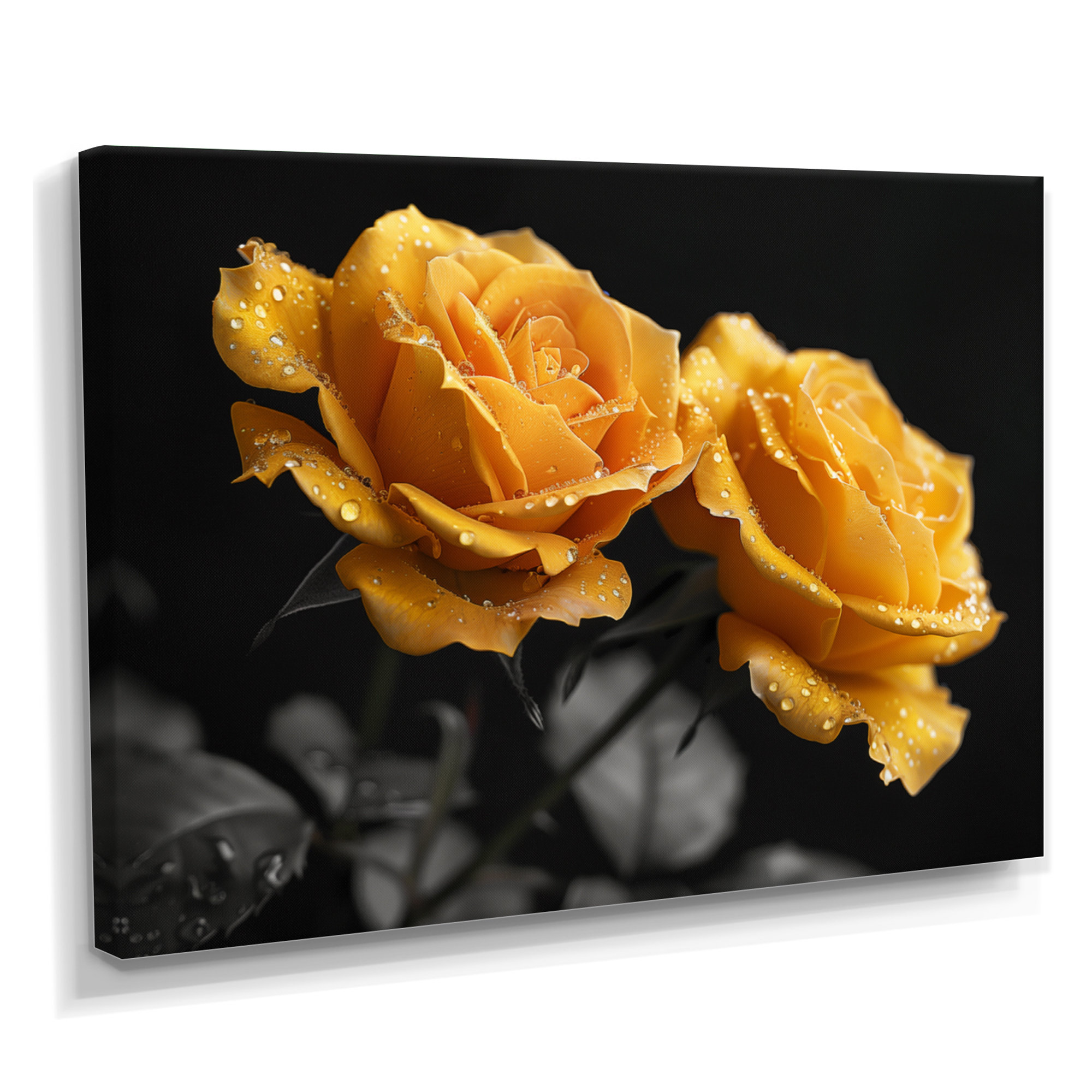 Latitude Run® Monochrome Black And Yellow Roses Bloom II - Roses Wall ...
