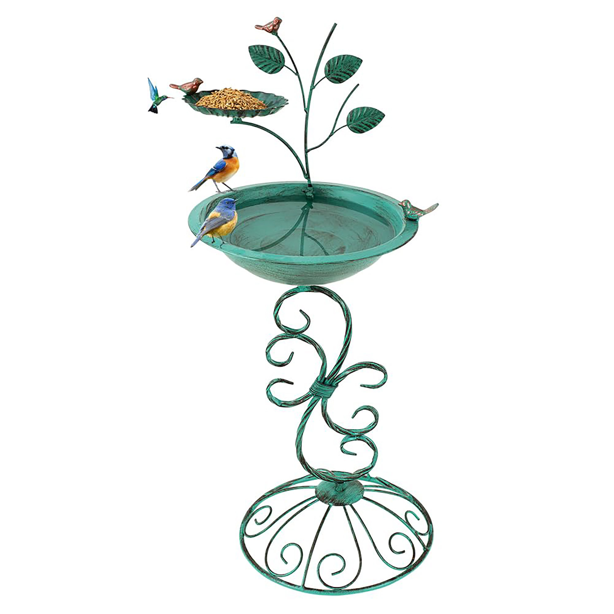Latitude Run® Modern Bird Bath with Tree Art Decor, 13" Diameter Metal ...