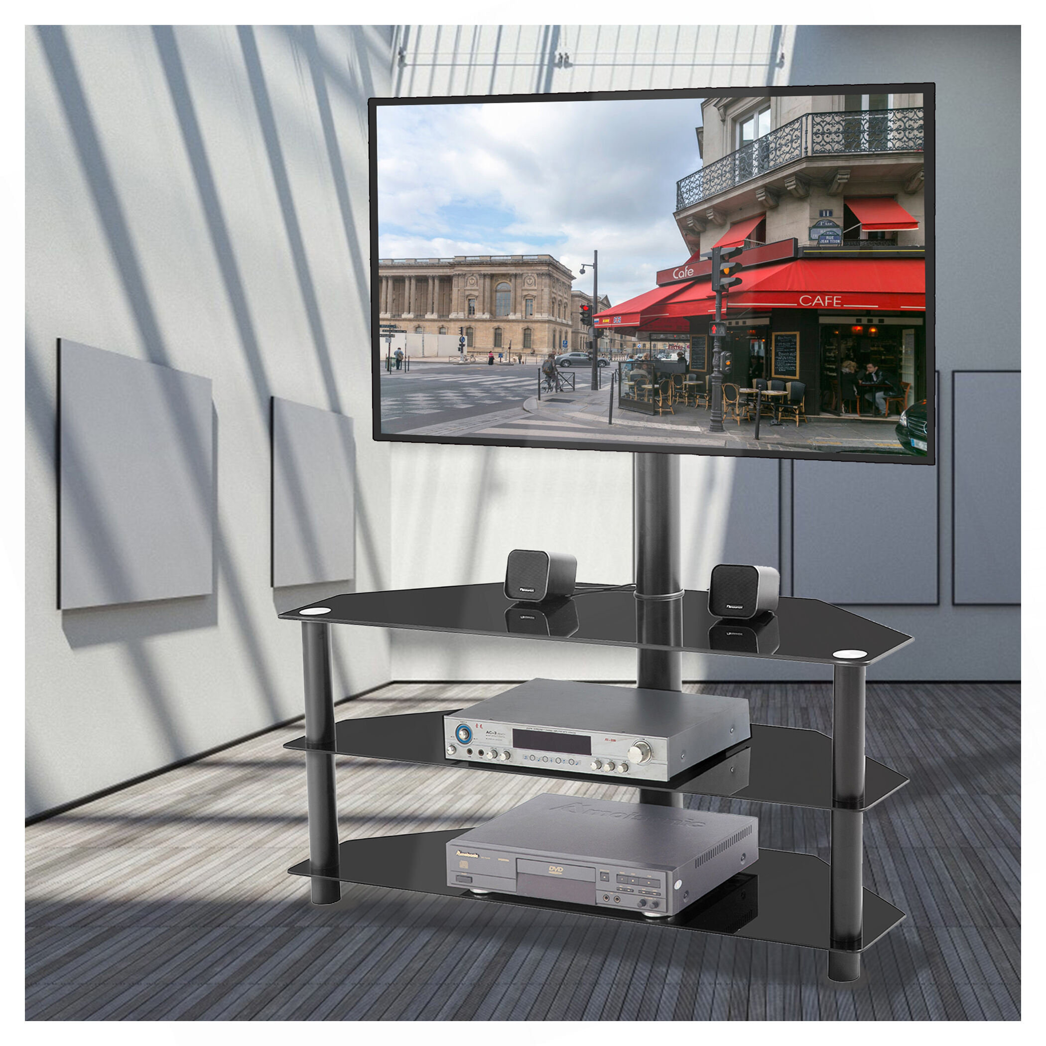 Wrought Studio™ Black Multi-function TV Stand Height Adjustable Bracket ...