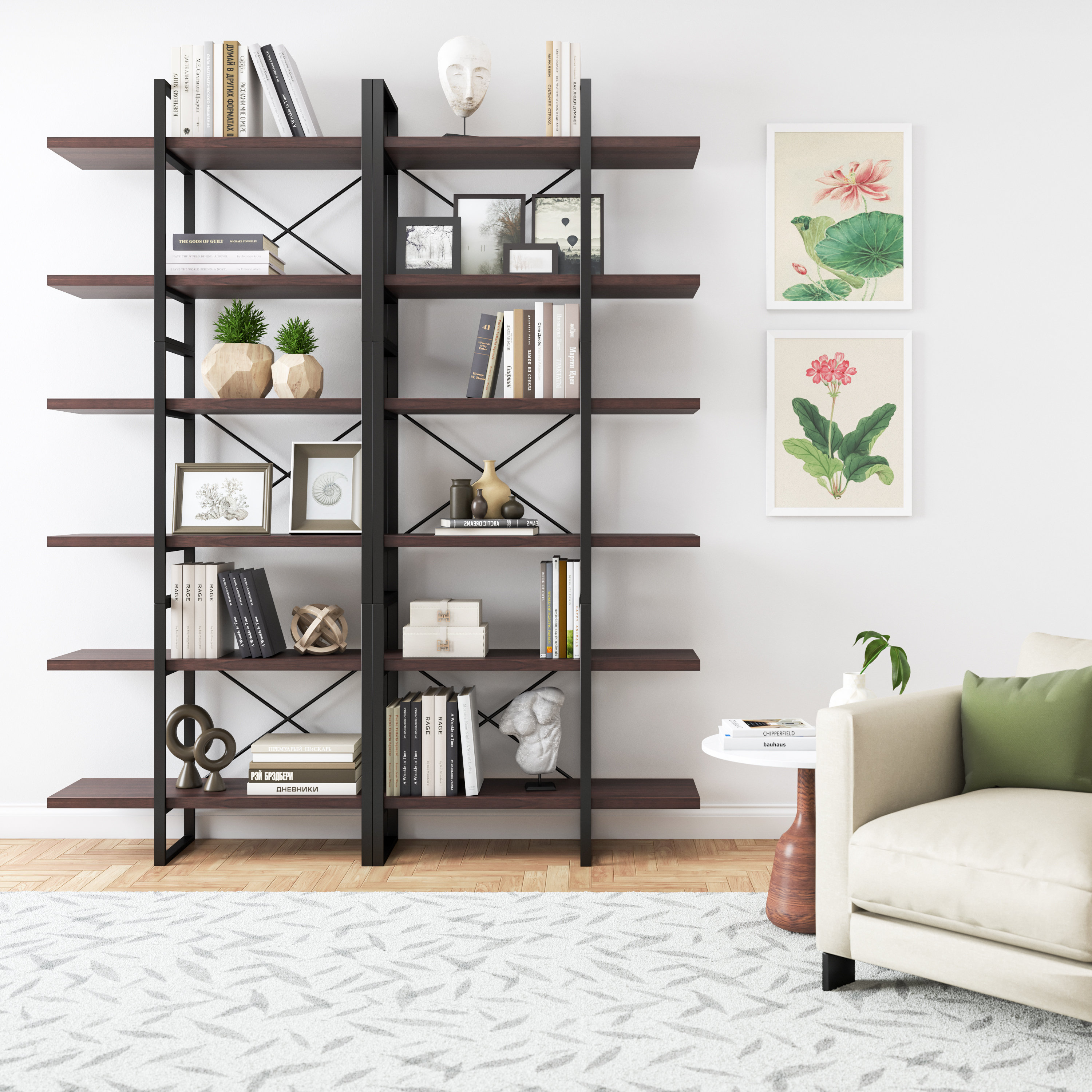 17 Stories Hadiqah 85" H x 71" W Metal Etagere Bookcase | Wayfair