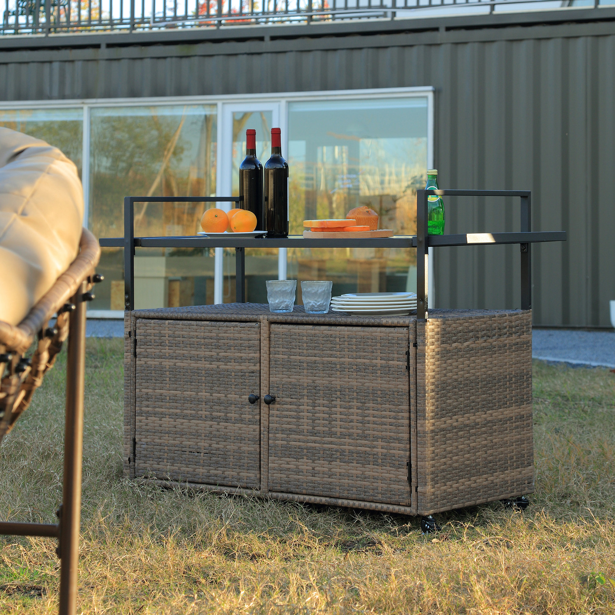 Dovecove Outdoor Wicker Bar Cart with Wheels | Wayfair
