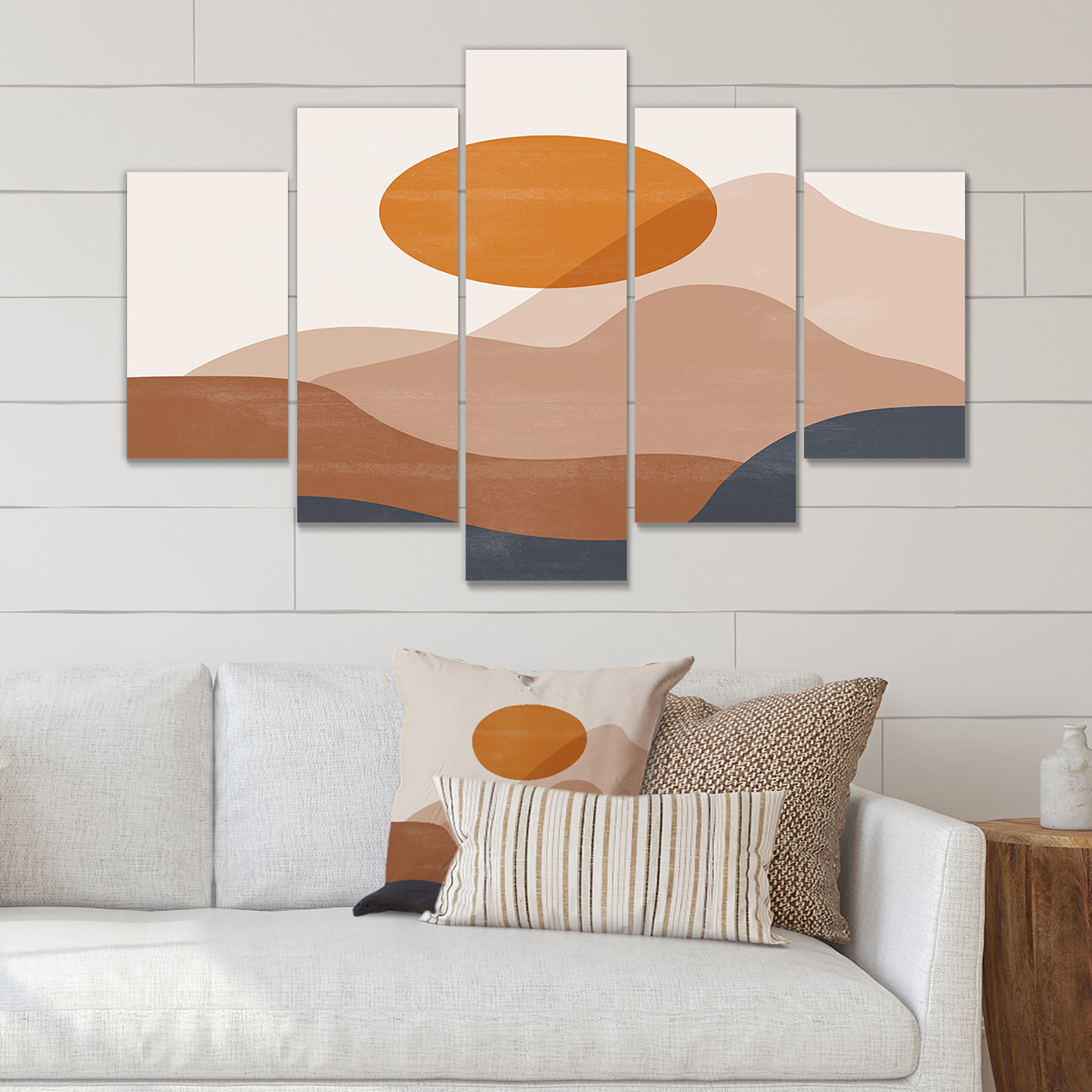East Urban Home Abstract Red Moon in Earth Toned Mountains II - 5 Piece ...