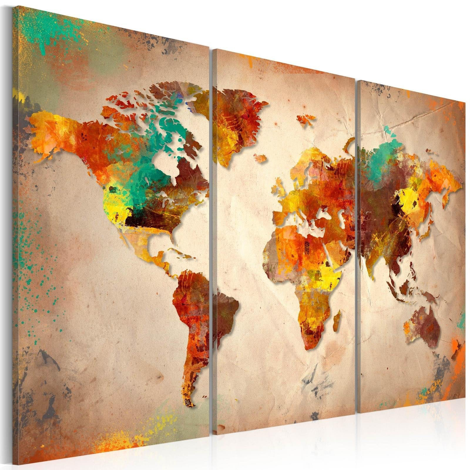 17 Stories Stretched Canvas World Map Art - Painted World 3 Piece ...