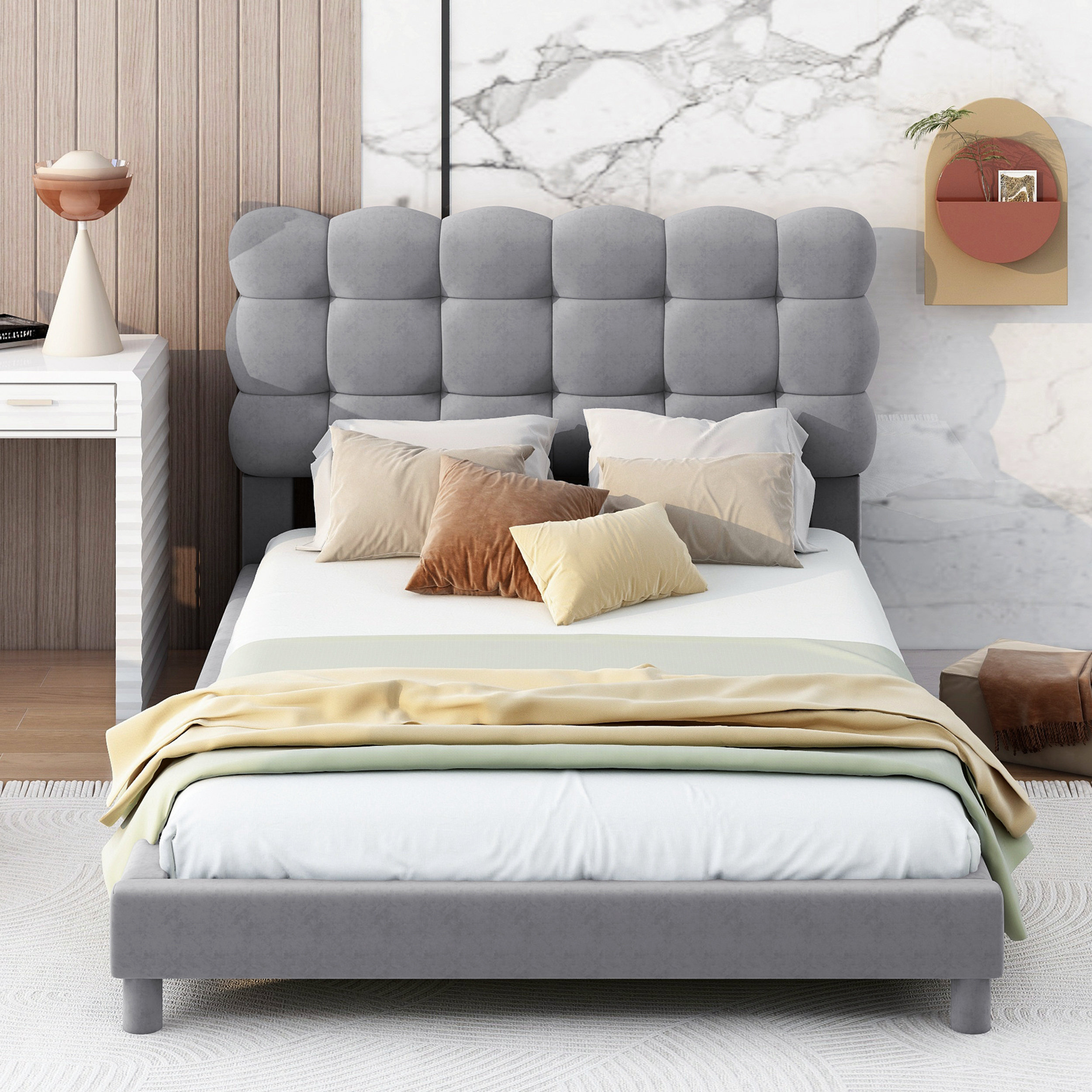 Winston Porter Upholstered Platform Bed With Soft Headboard | Wayfair