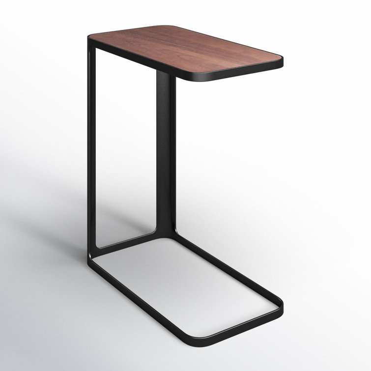 Small Metal And Wood Bedside Compact Side Table - Narrow C Shaped Slim ...