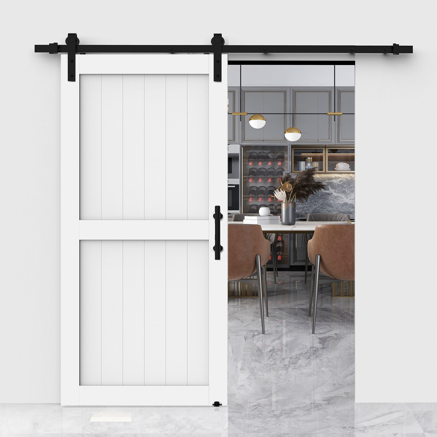 Laireaty Porte de grange à panneaux en bois manufacturé et en PVC ...