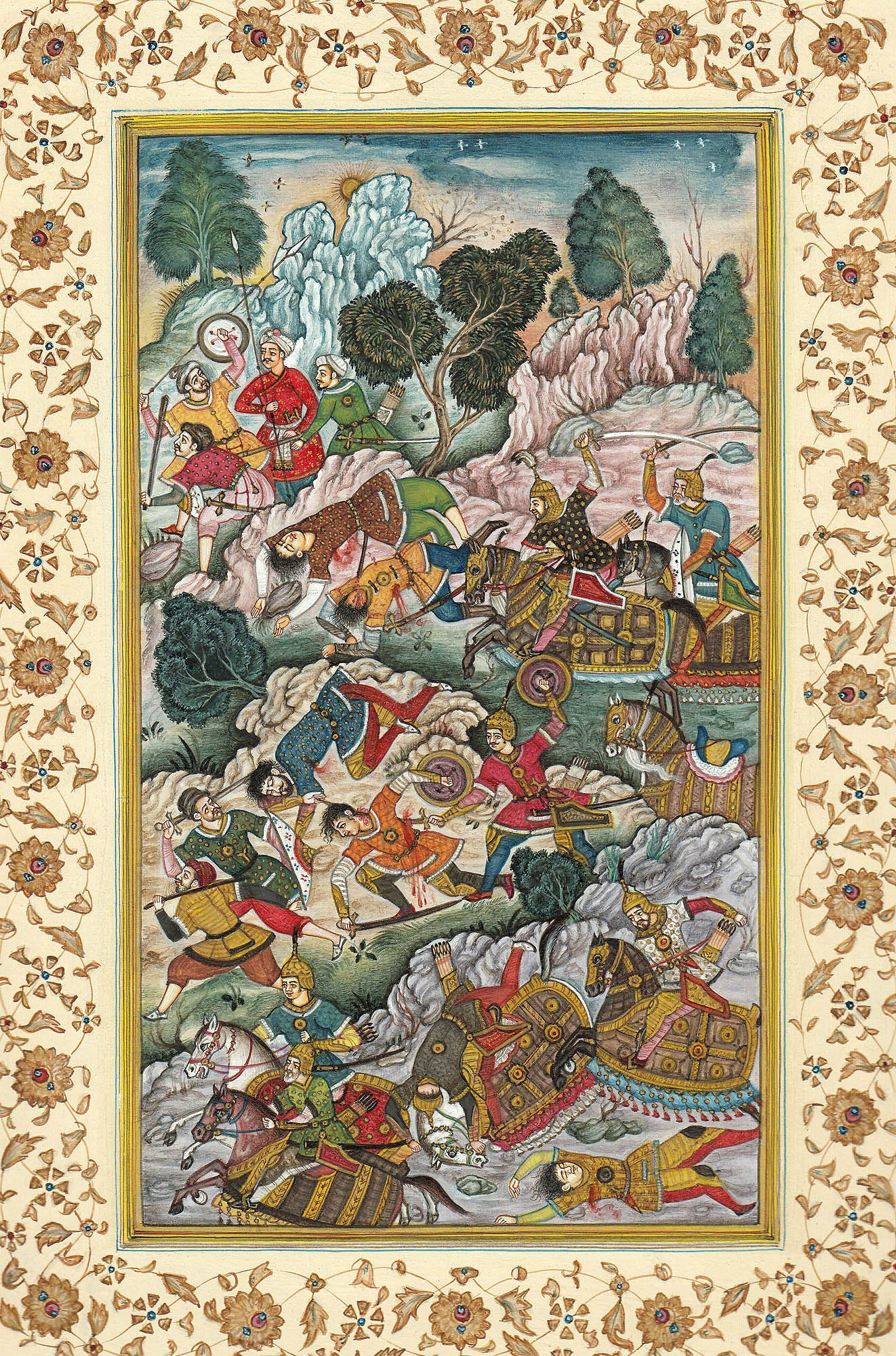 Exotic India Battle Scene From The Akbarnama | Watercolor Painting On ...