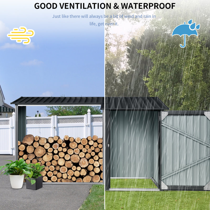 HOA.WWC Outdoor Metal Firewood Rack And Storage Shed Black | Wayfair