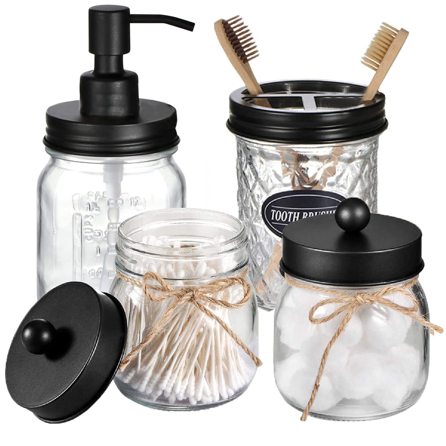 Cerbior Mason Jars Soap Dispenser Toothbrush Cotton Swab Holder ...