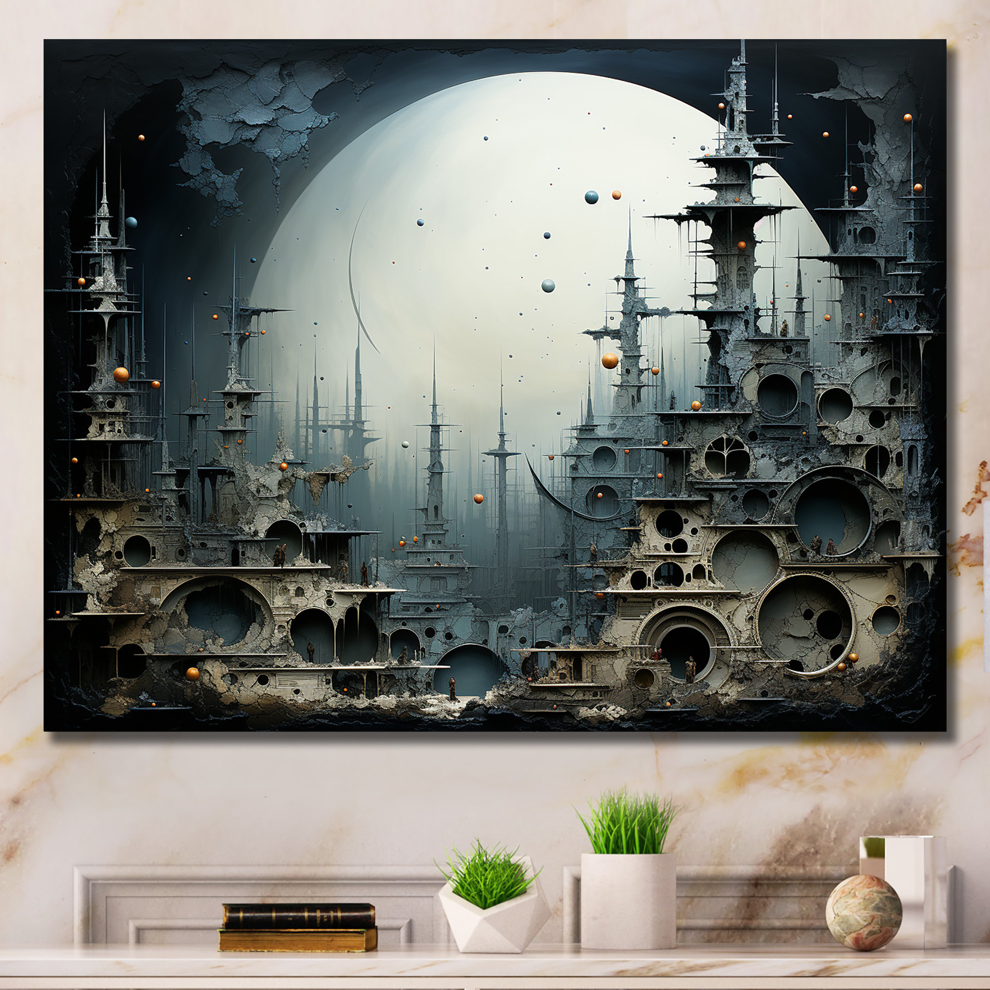 Design Art Surrealism Moonlight World Cultures Temple On Canvas Print ...