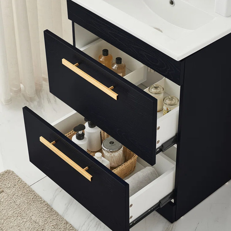 Mercer41 24'' Black Modern Free-Standing Single Bathroom Vanity with ...