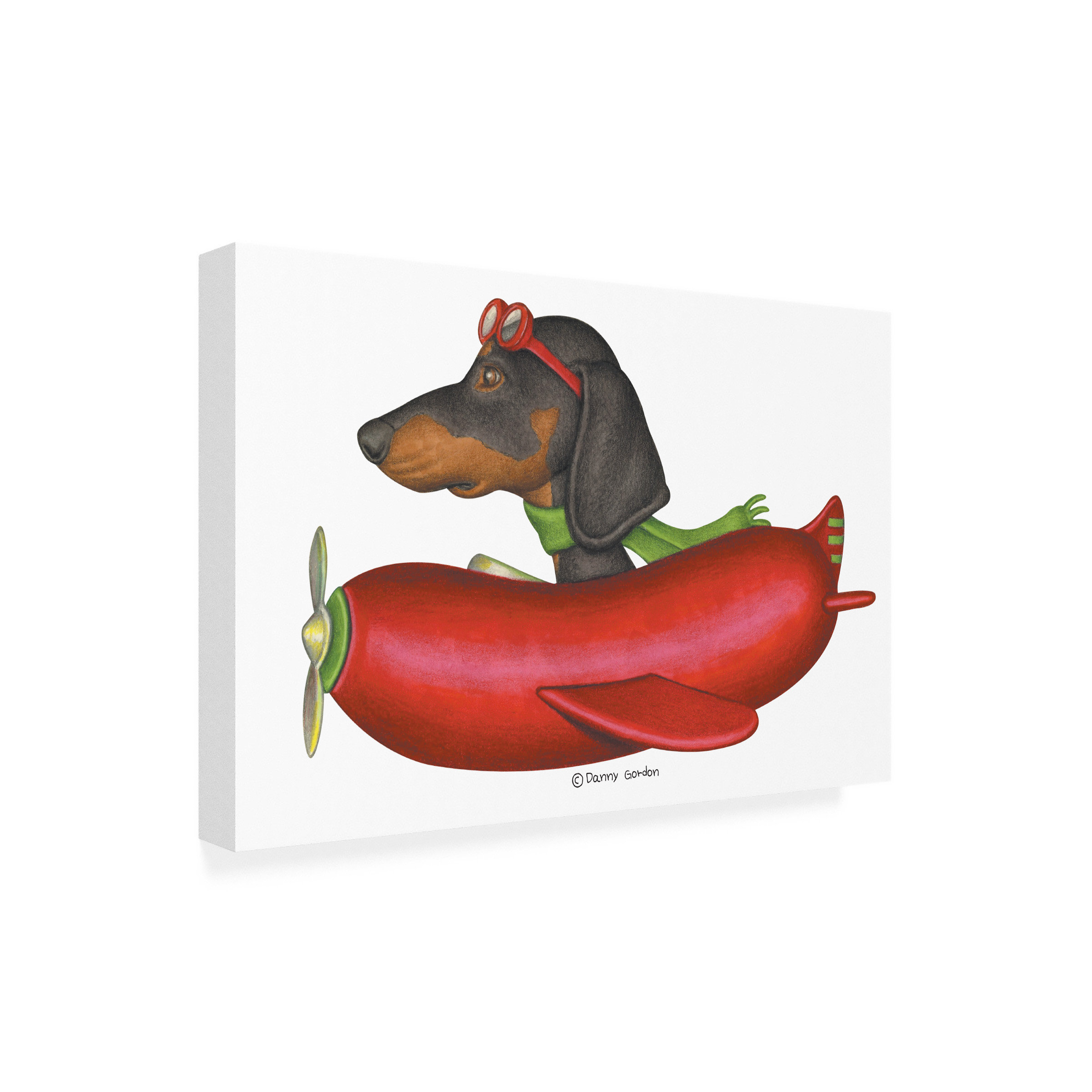 Trinx Danny Gordon Art 'Black Dachshund In Red Plane' Canvas Art ...