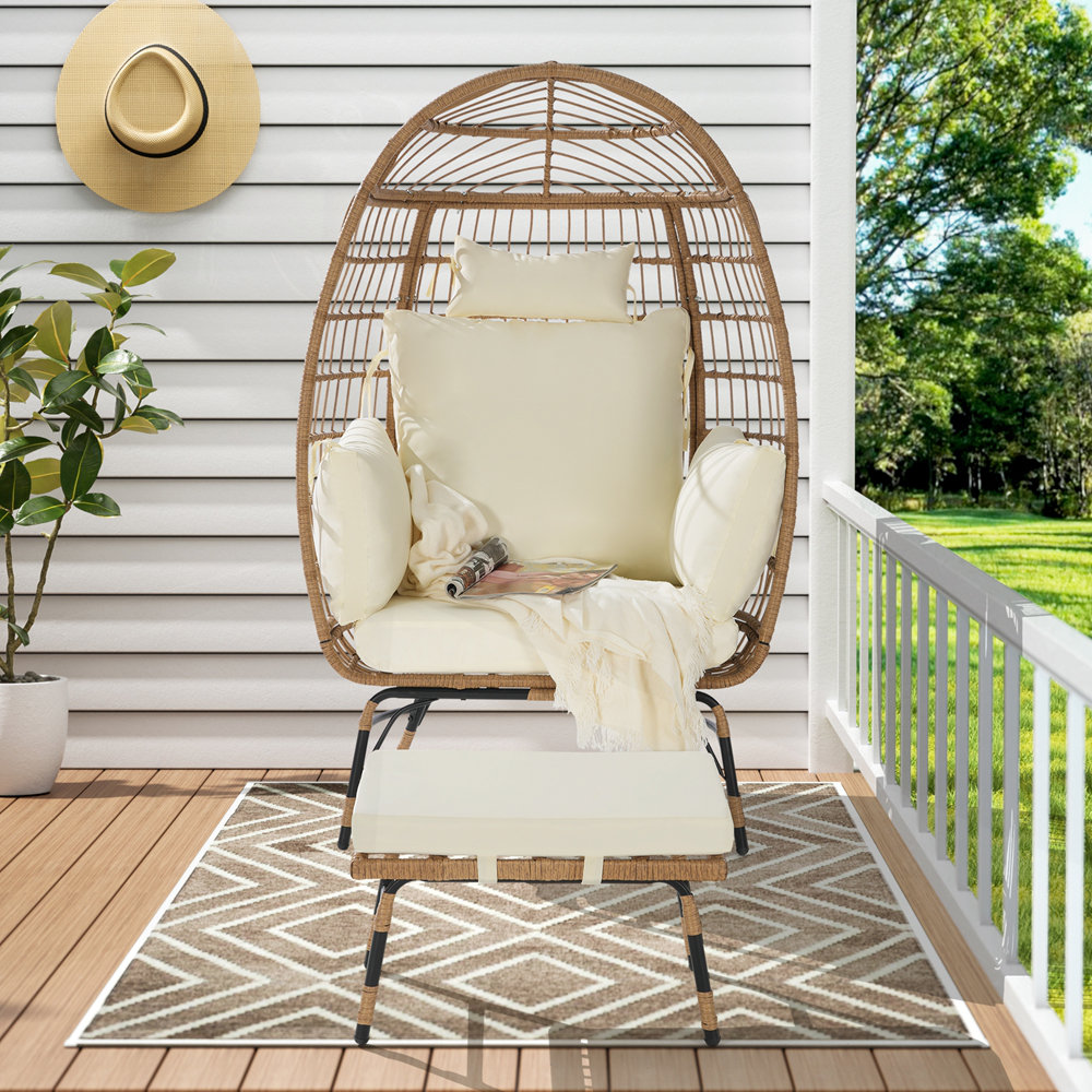 Dakota Fields Oversized Large Egg Chair with Ottoman and Thick Cushions ...