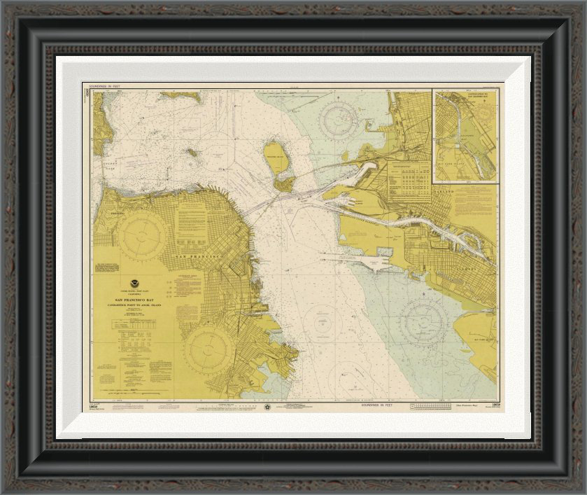 Global Gallery Nautical Chart - San Francisco Bay ca. 1975 - Sepia ...