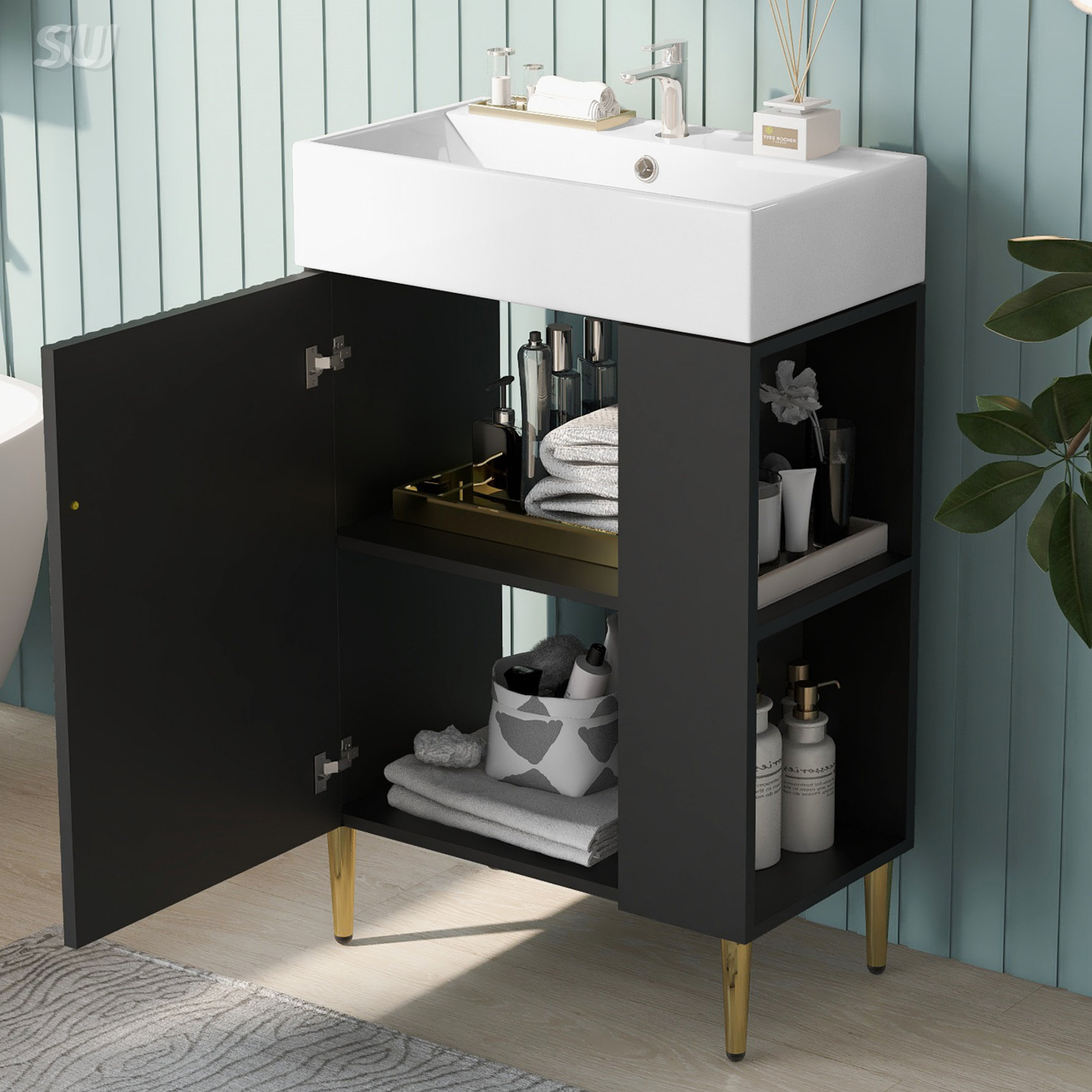 Darby Home Co 21.6 Inch Bathroom Vanity With Combo Cabinet, Ceramic ...