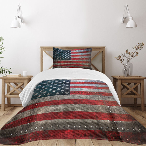 Ambesonne American Flag Bedspread Set US Flag Plate Red Grey | Wayfair