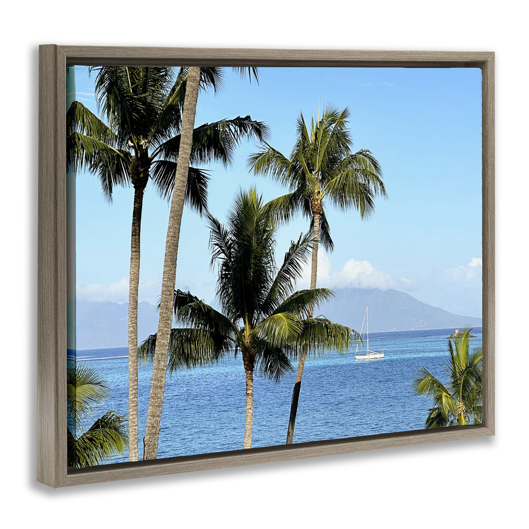 Dovecove Palm Trees & Sailboat Framed Floater Canvas Wall Art by Kali ...
