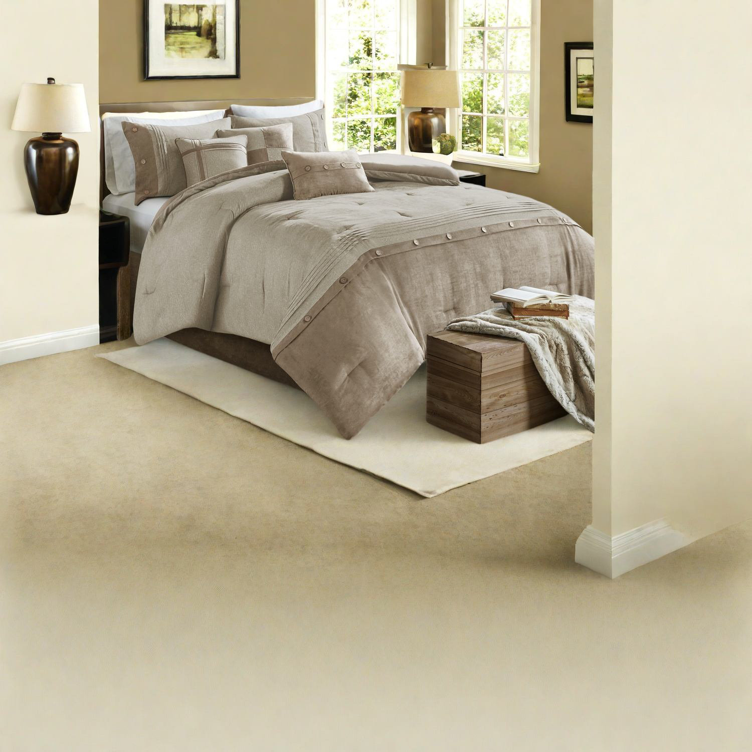 CANJUN Cozy 7-piece Tan Faux Suede Bedding Set, Rustic Lodge Style For ...