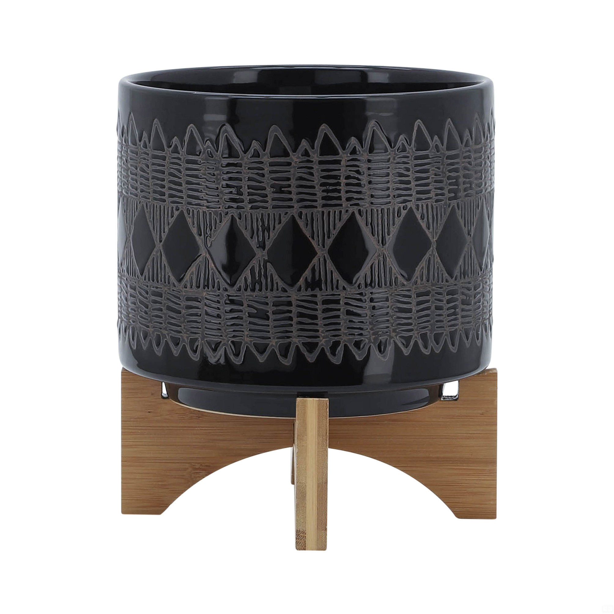 Dakota Fields Ceramic 8" Aztec Planter On Wooden Stand | Wayfair