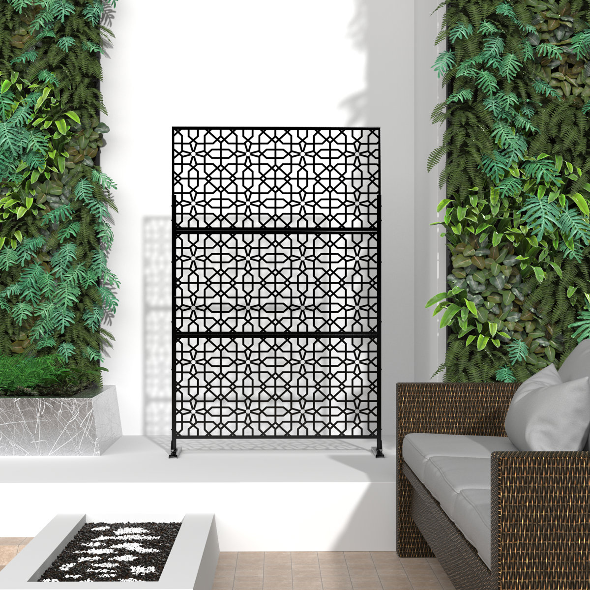 Dovelina 6 ft. H x 4 ft. W Metal Privacy Screen Panel Pattern & Reviews ...