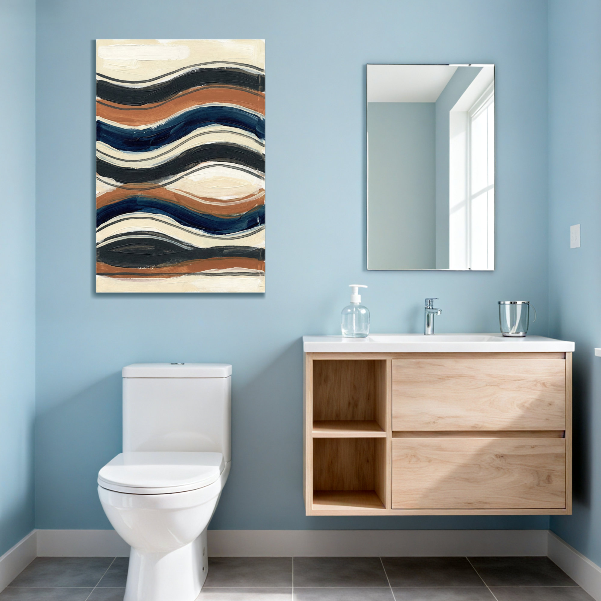 Winston Porter Abstract Wavy Stripes In Earthy Tones And Navy Blue ...