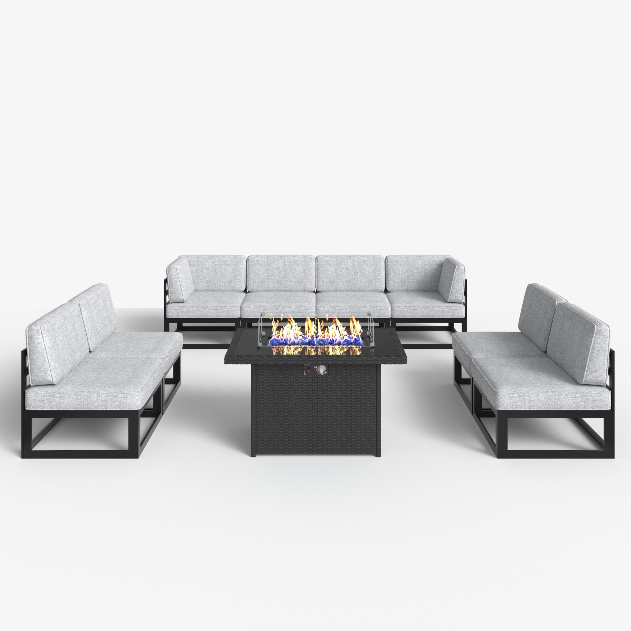 Latitude Run® 9 - Piece Outdoor Modular Sectional Set with Fire Table ...