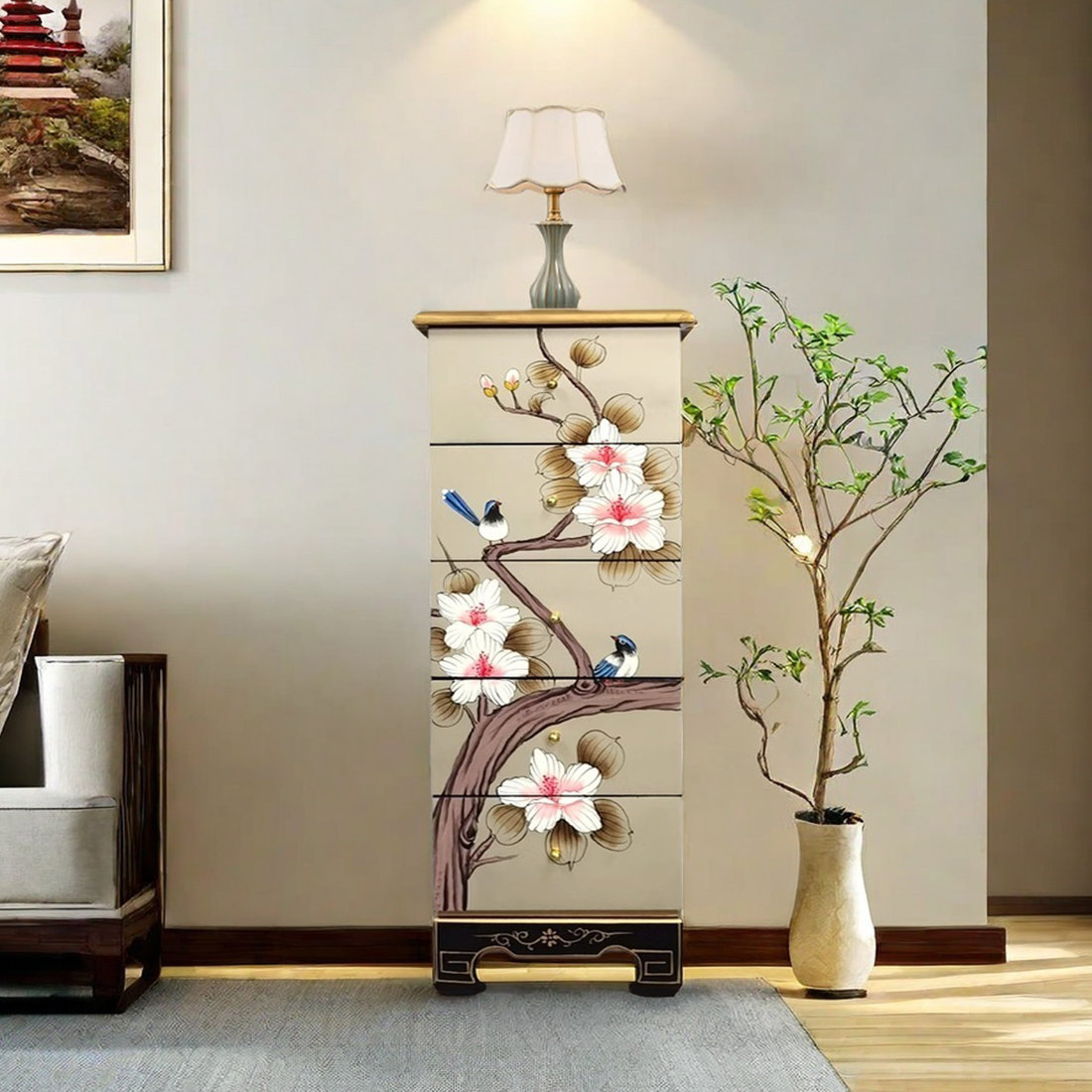 Vivid Space Creation Hand-painted solid wood drawer high accent chest ...