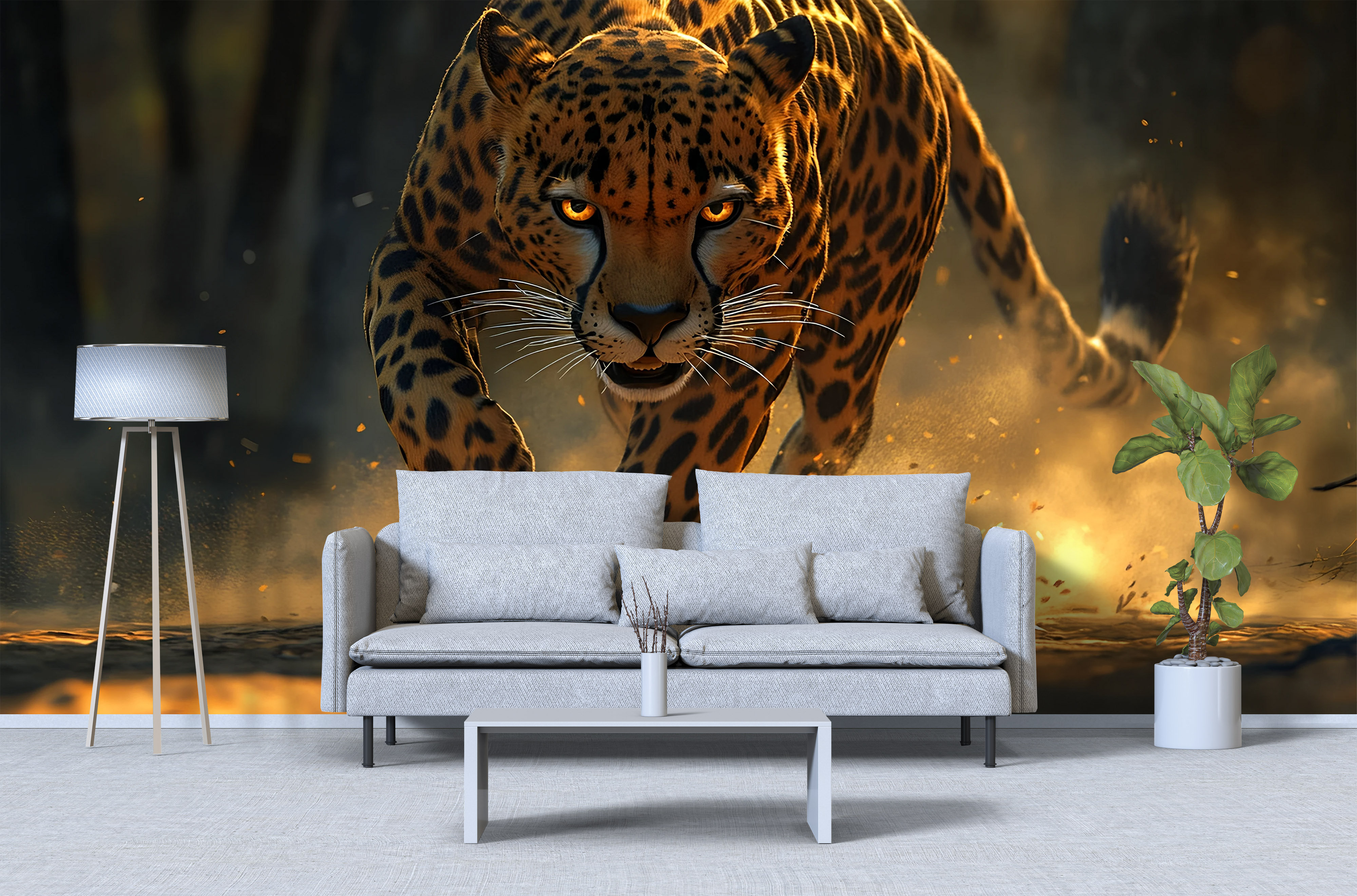 Hokku Designs Intense Leopard Running In Jungle Wallpaper – Powerful ...