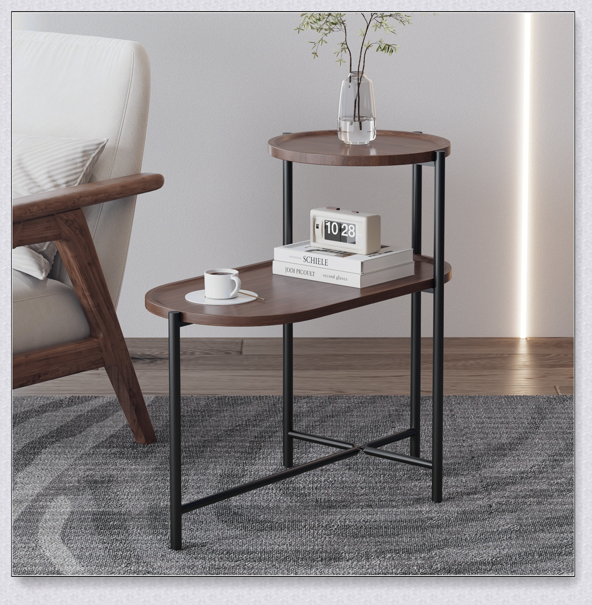 George Oliver Small 2-Tier Modern Sofa Side Table With Wood Storage ...