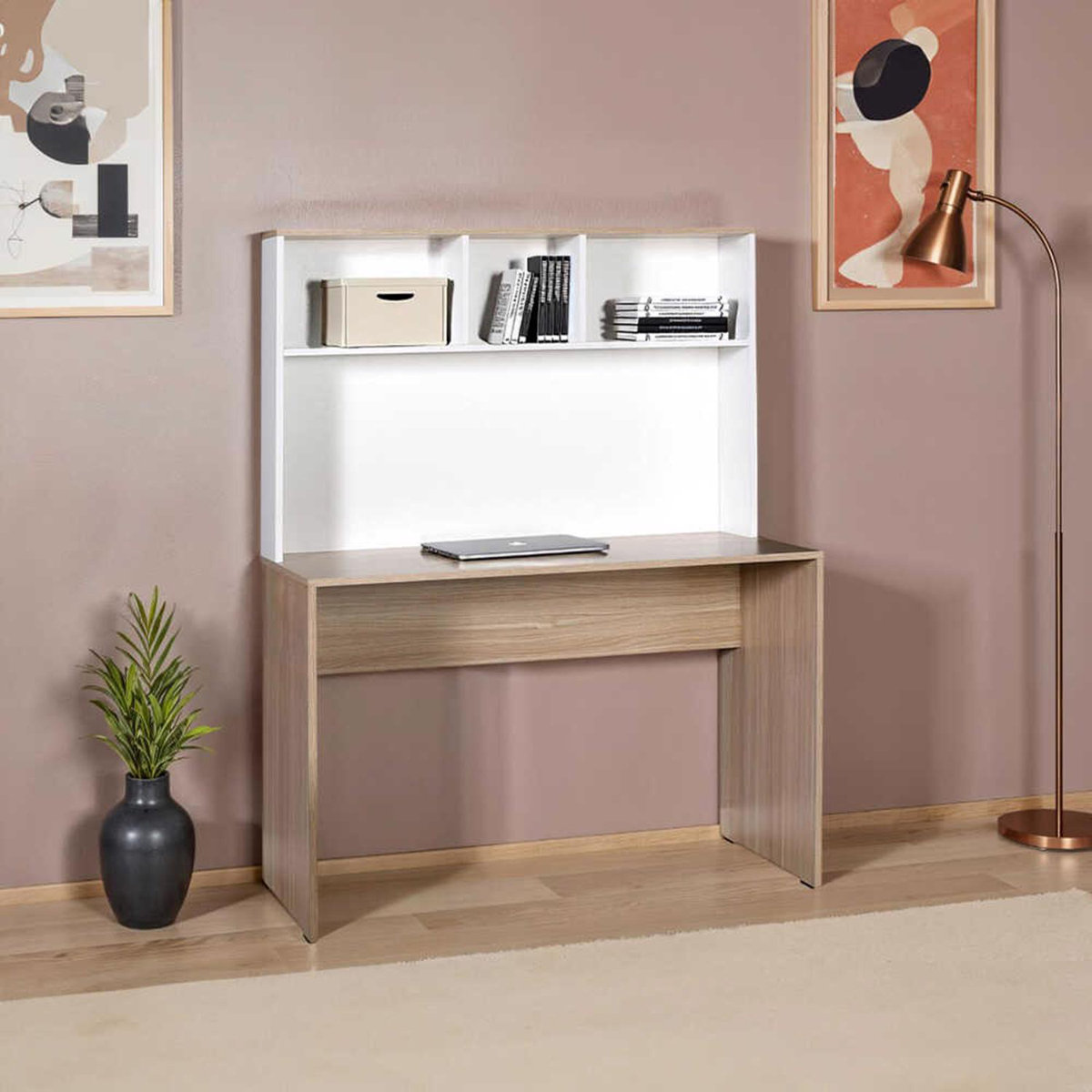 17 Stories Teen White & Oak Study Desk with Storage Hutch | Wayfair.co.uk