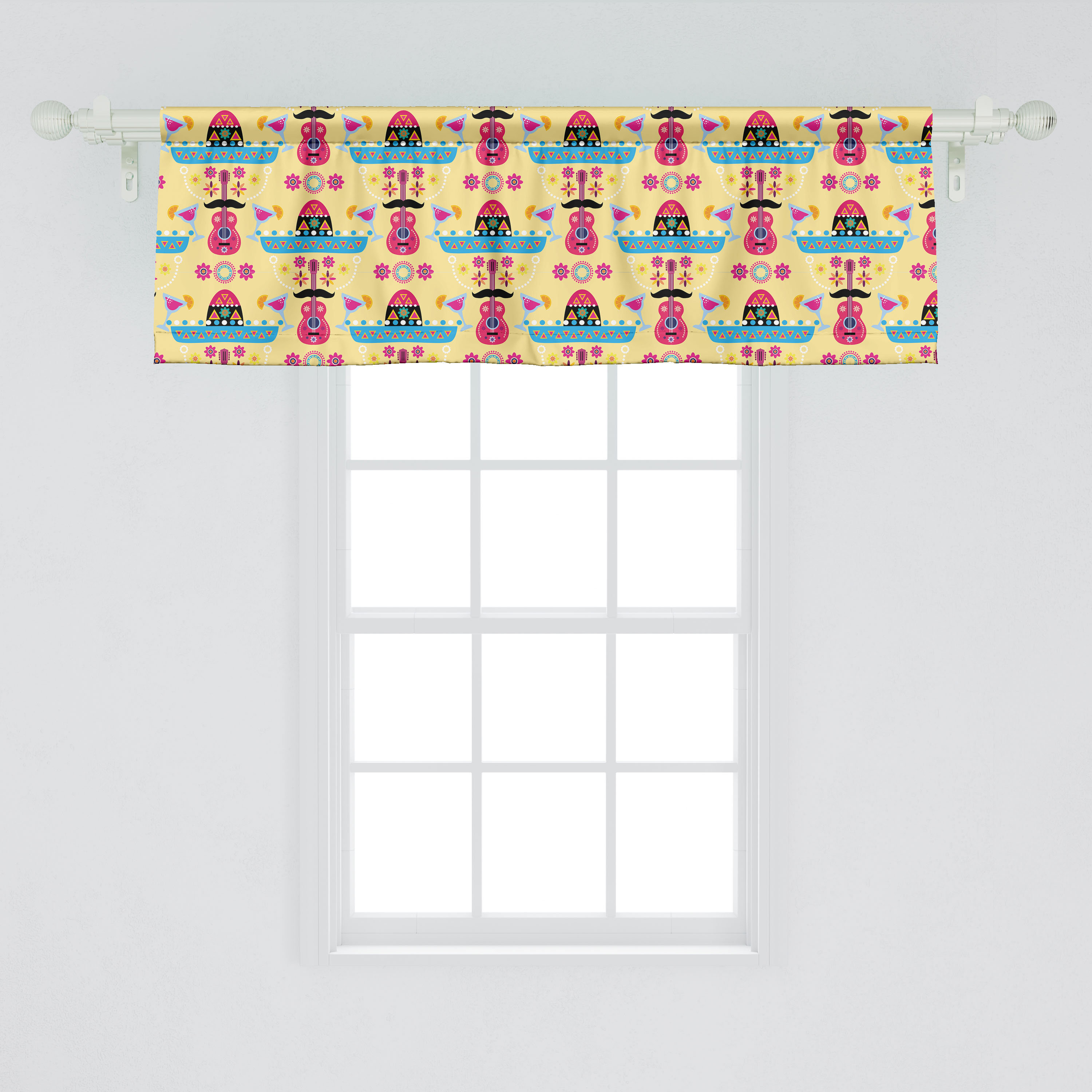 Ambesonne Cinco de Mayo Valance Pack of 2 Funny Face Pastel Yellow ...