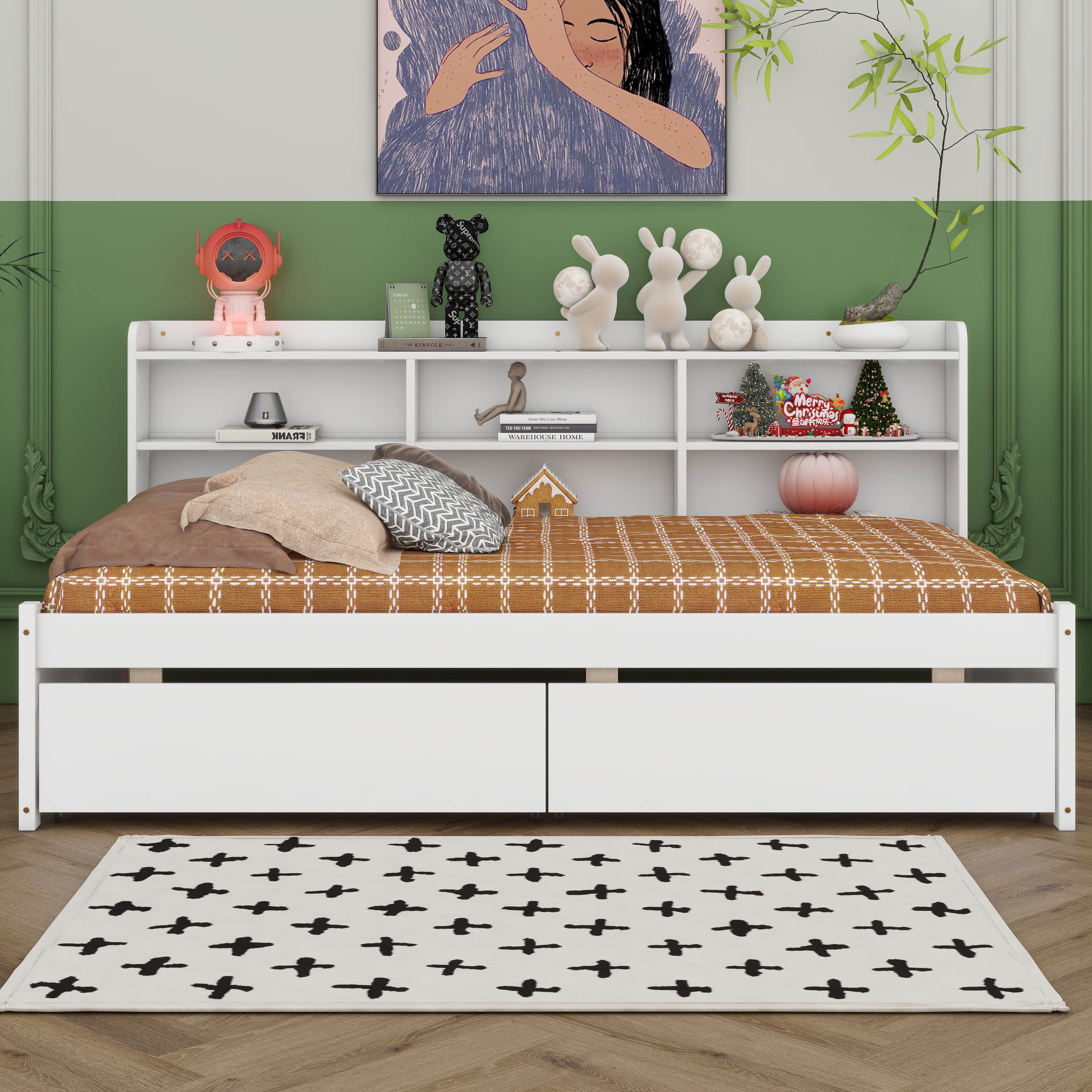 Red Barrel Studio® Bed With Storage Bookcase And Drawers Wood Platform ...
