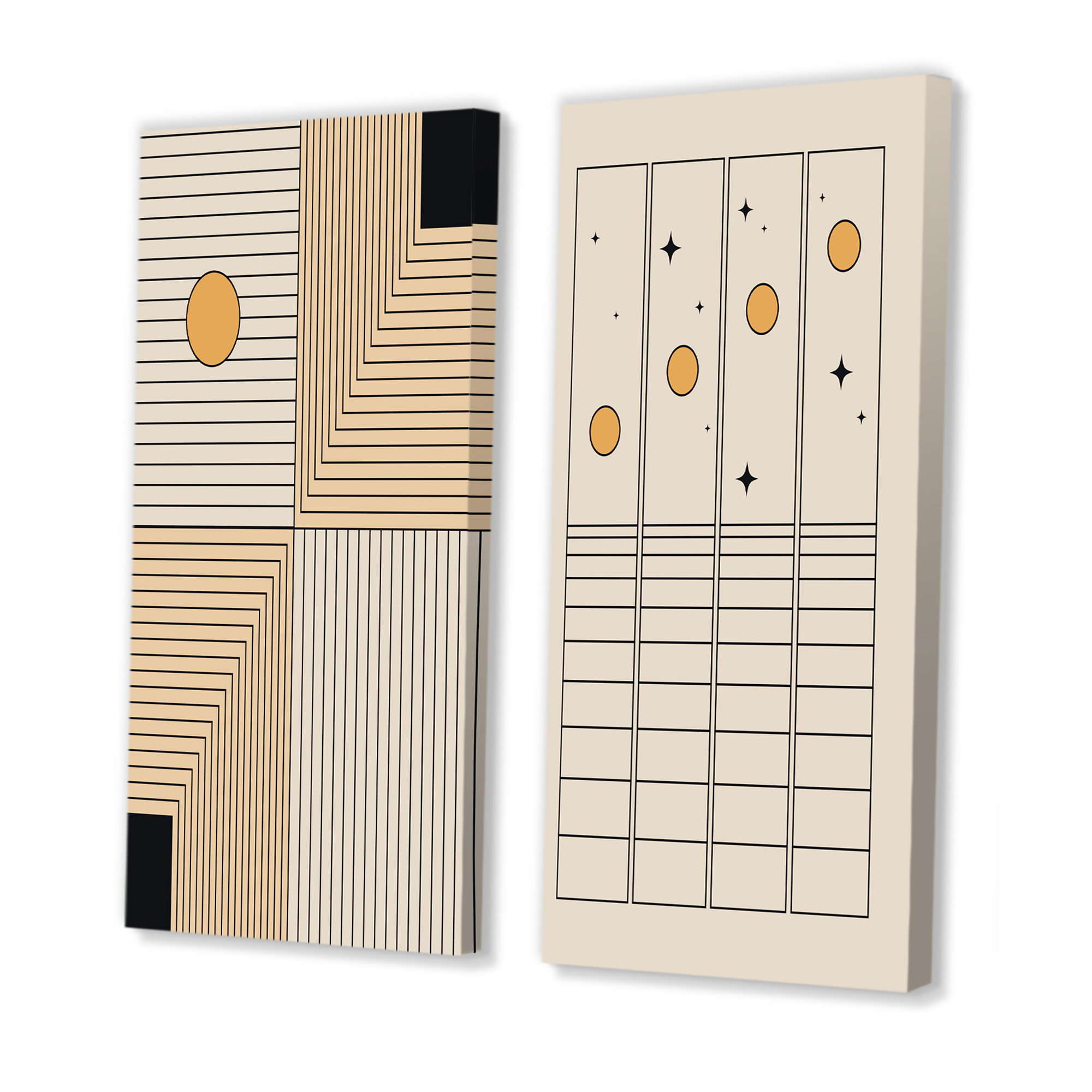 George Oliver Boho Golden Sun Monochrone Landscape I - 2 Piece Print ...