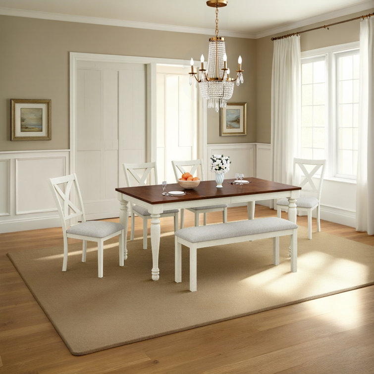 Gracie Oaks Deral 6-Piece Farmhouse Solid Wood Dining Table Set with ...