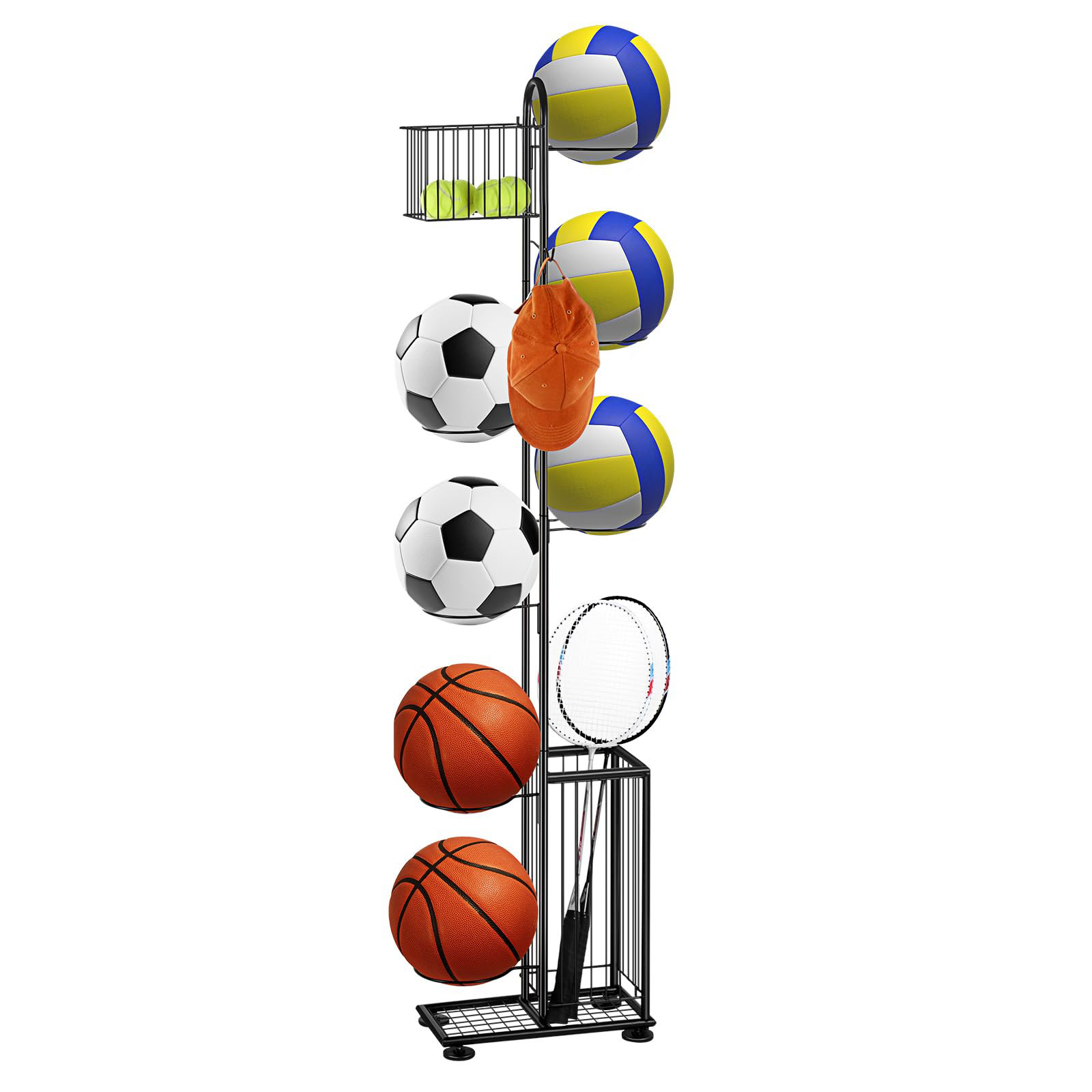 Rebrilliant 7 Tier Basketball Ball Storage Rack, Freestanding ...
