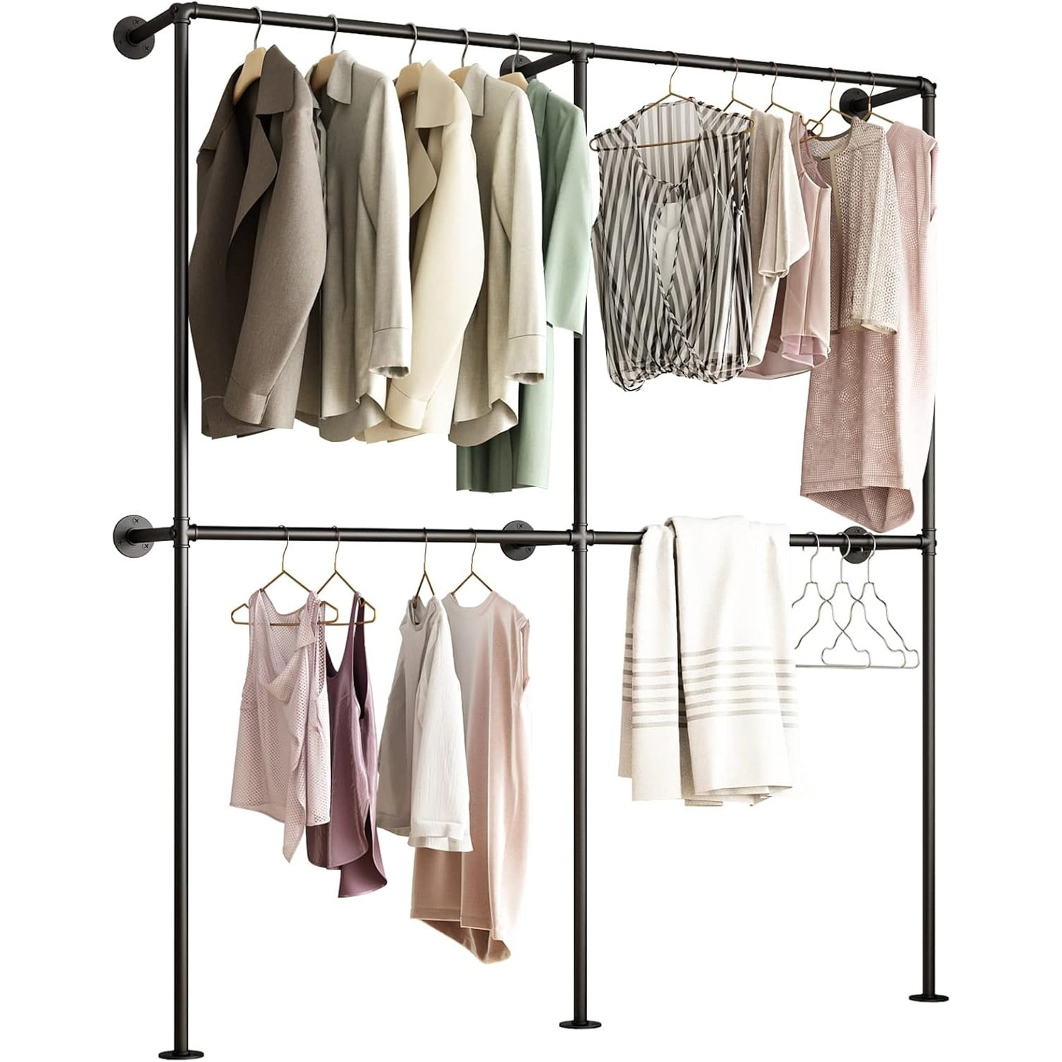 Williston Forge Industrial Pipe Clothing Rack Wall Mounted,Clothes ...