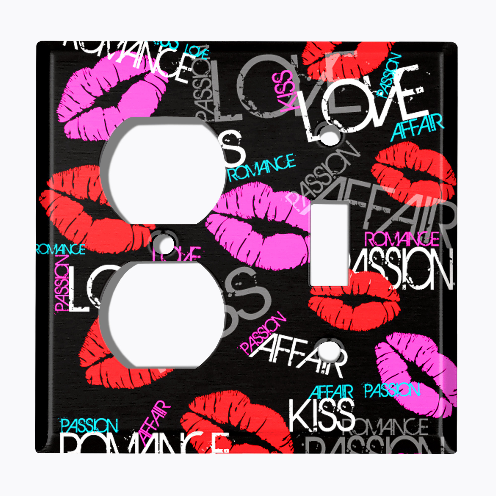 WorldAcc Metal Light Switch Plate Outlet Cover (Love Kiss Black ...