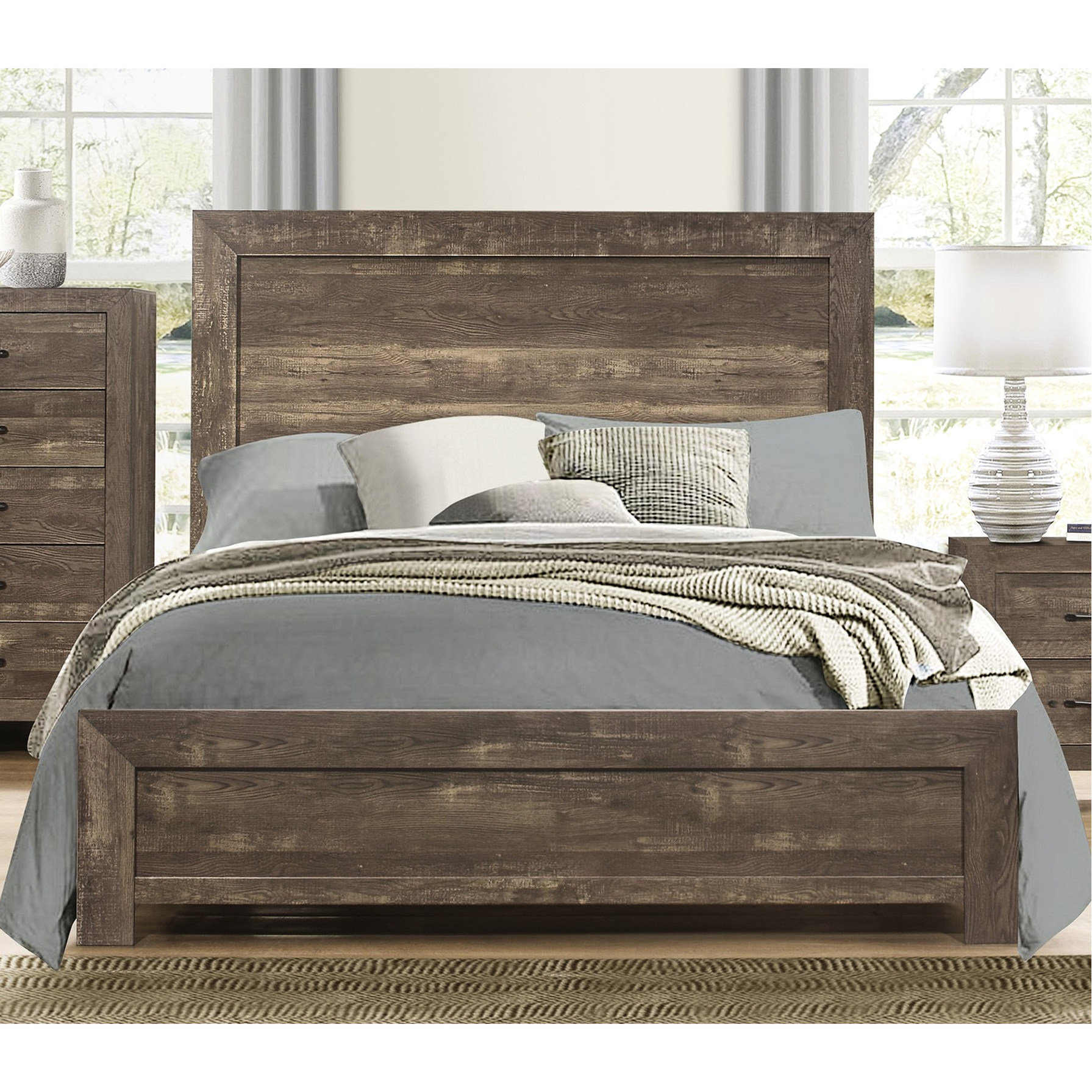 Millwood Pines Full Size Rustic Brown Bedroom Bed, Made Of Wood With ...