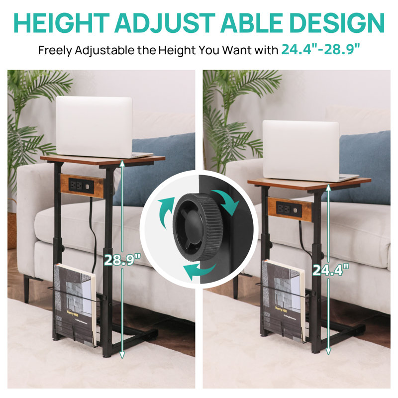 17 Stories Height Adjustable Side Table With Charging | Wayfair