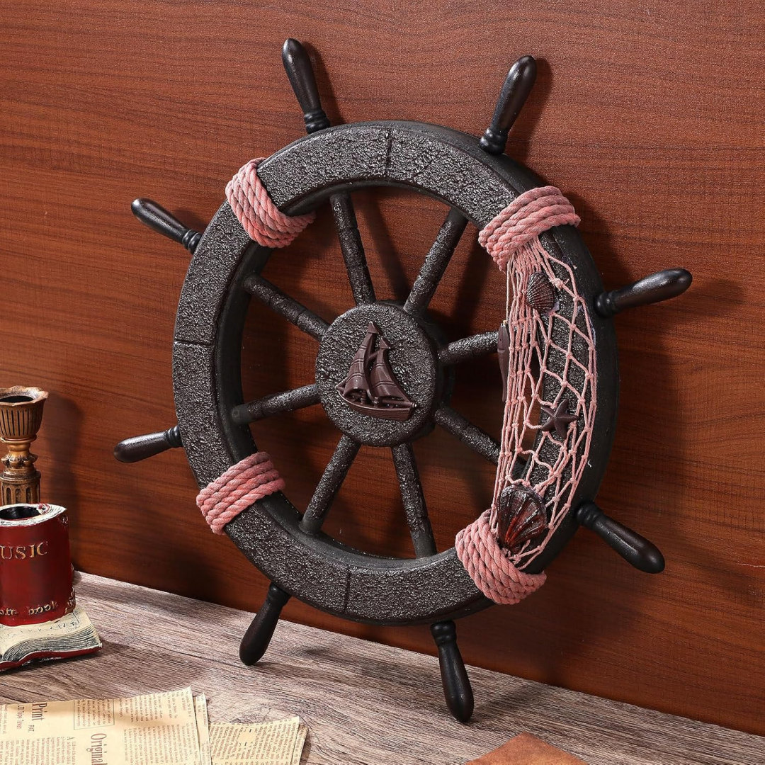 Bayou Breeze Nautical Wheel Decor Rustic Boat Steering Wheel Vintage ...