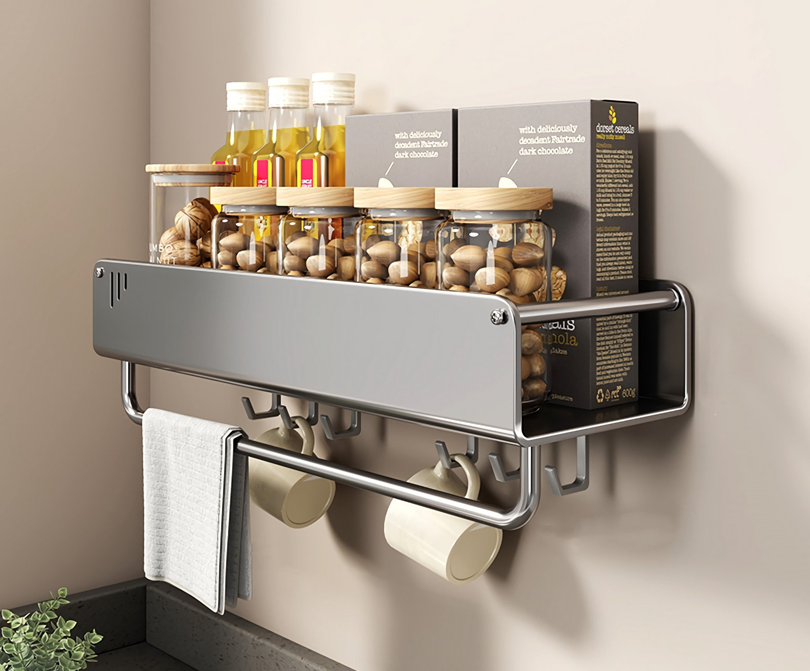 Rebrilliant Wall-Mounted Kitchen Storage Shelf - No Drilling Required ...