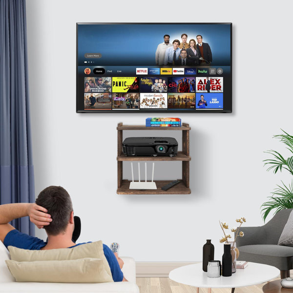 Millwood Pines Wood Floating Shelves Wall Mount Shelf Rack Router Shelf ...