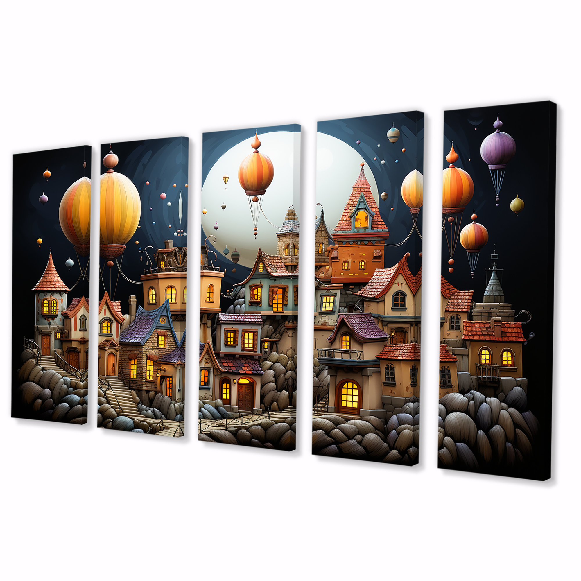 Winston Porter Fantasy Air Ballon Village III - Hot Air Balloon 5 Piece ...