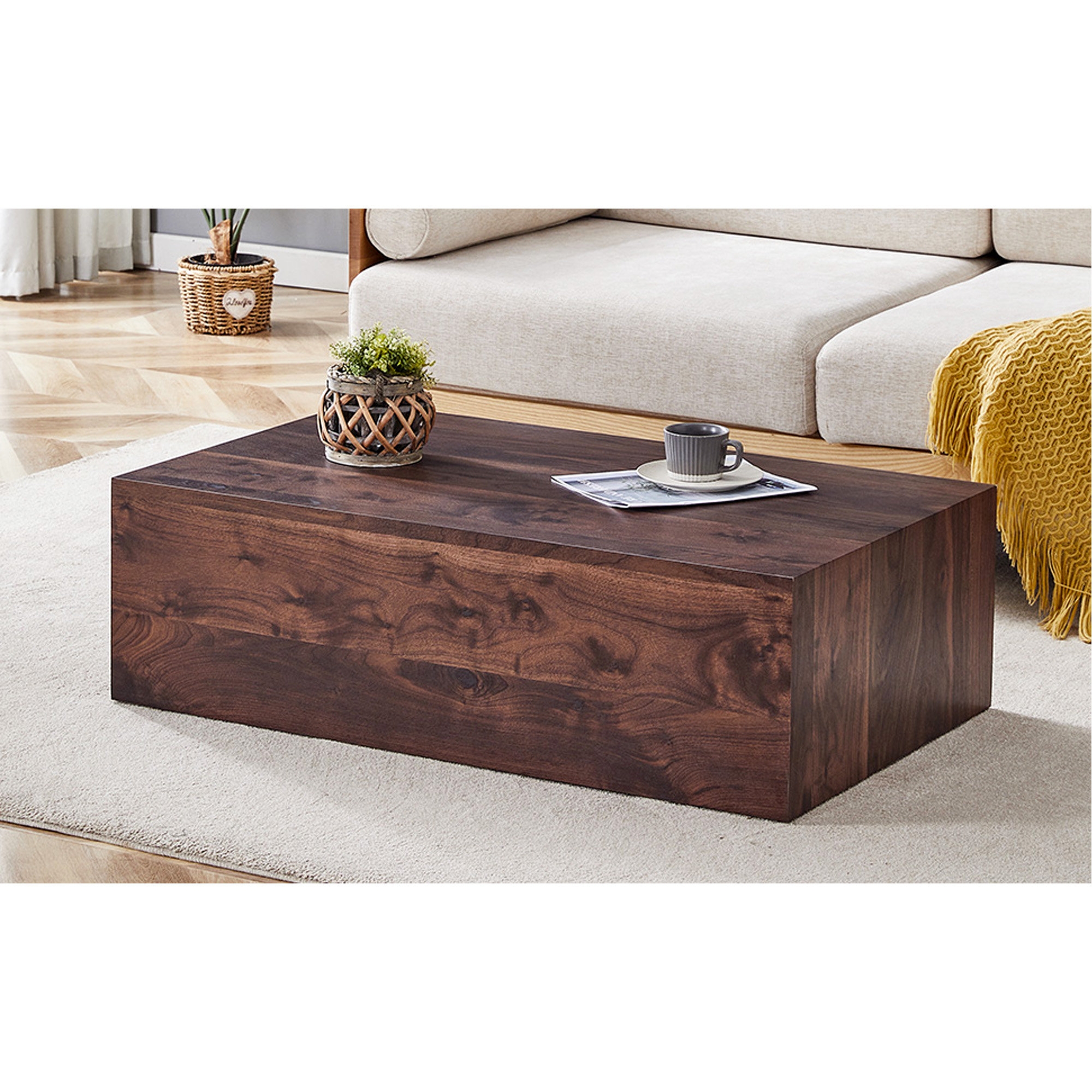 Millwood Pines Light Wood Texture MDF Coffee Table - Simple Modern ...
