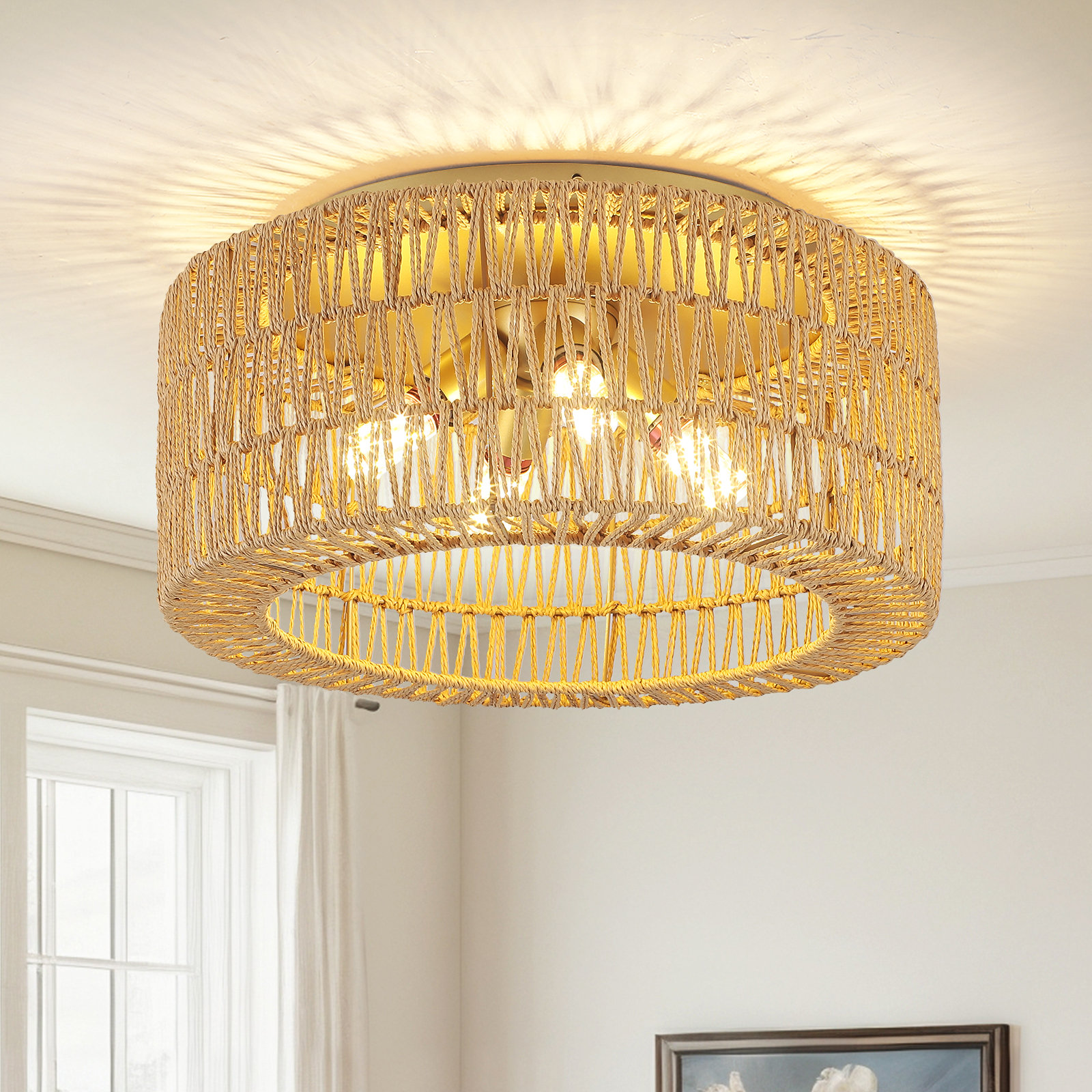 Bay Isle Home™ Rattan Light Fixtures Ceiling Mount, 4-lights Boho Flush ...