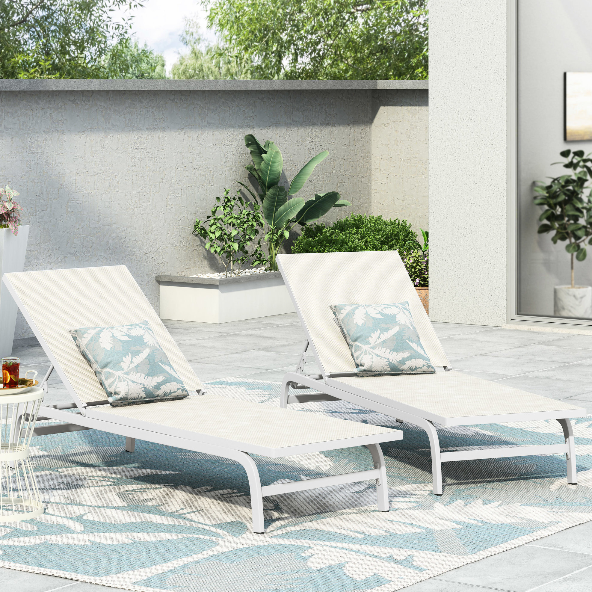Hokku Designs 2 White Outdoor Chaise Lounge - Mesh Fabric, Aluminum ...