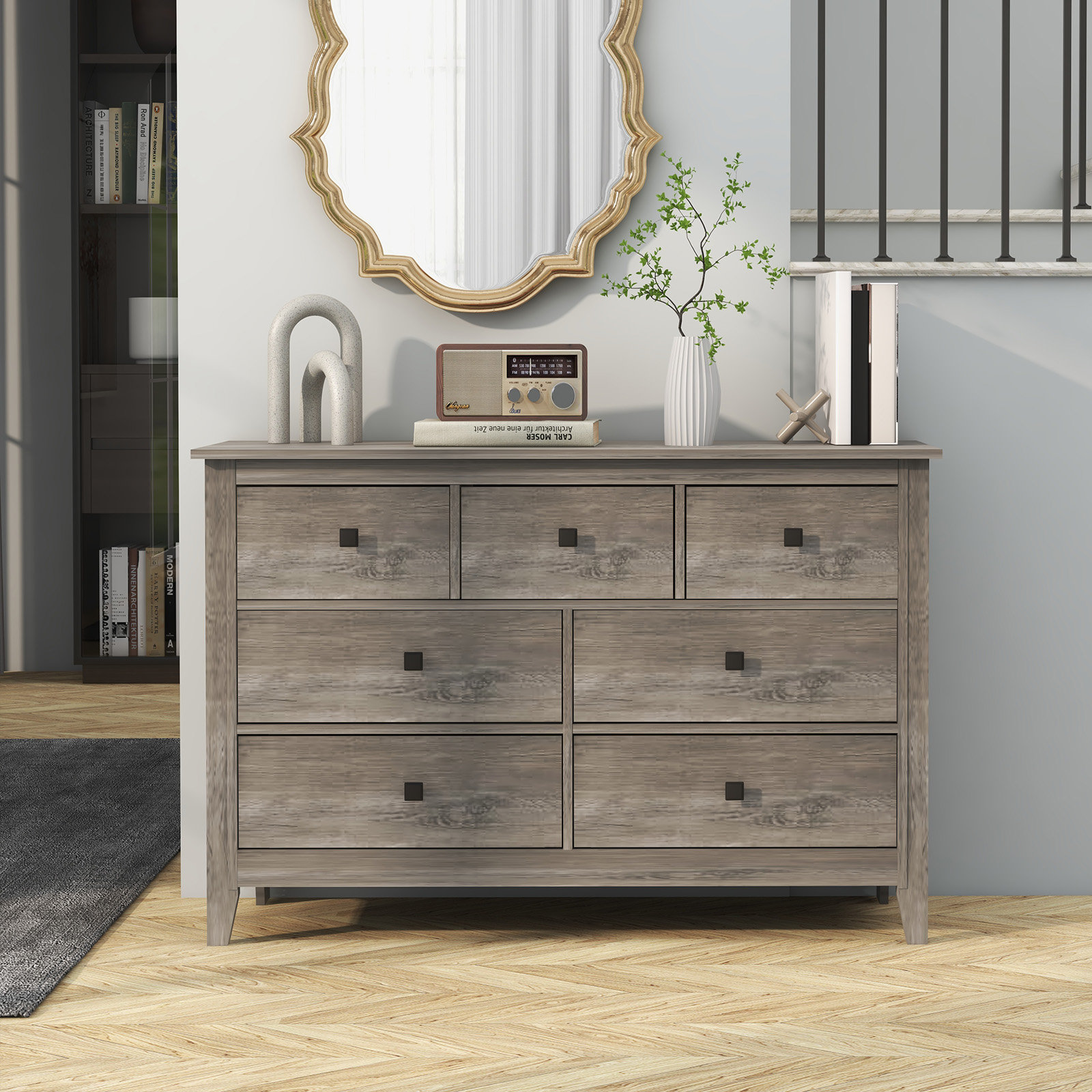 August Grove Commode 7 tiroirs grise - Wayfair Canada