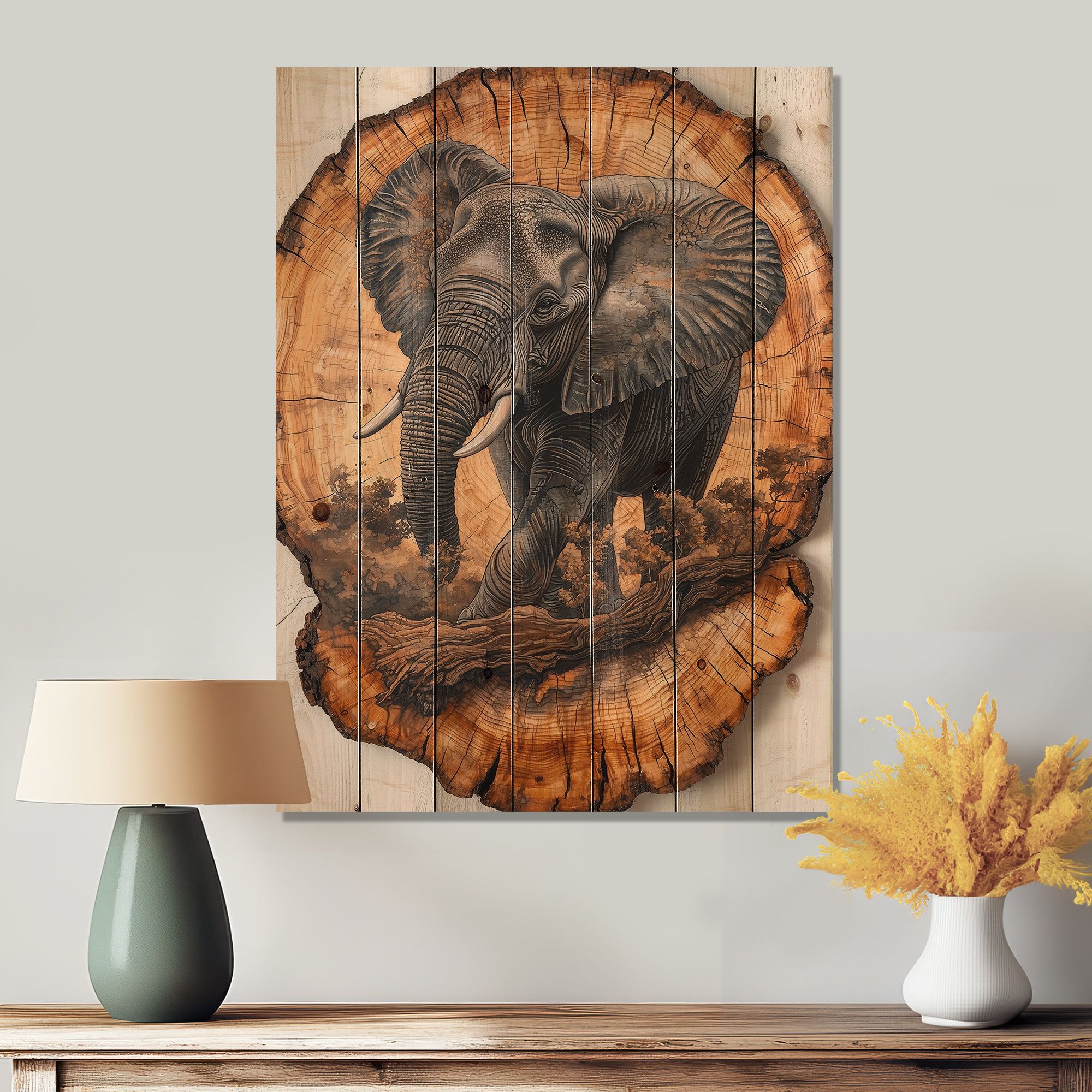 Union Rustic Elephant Under The Baobab Tree Wood Slide I - Elephant ...